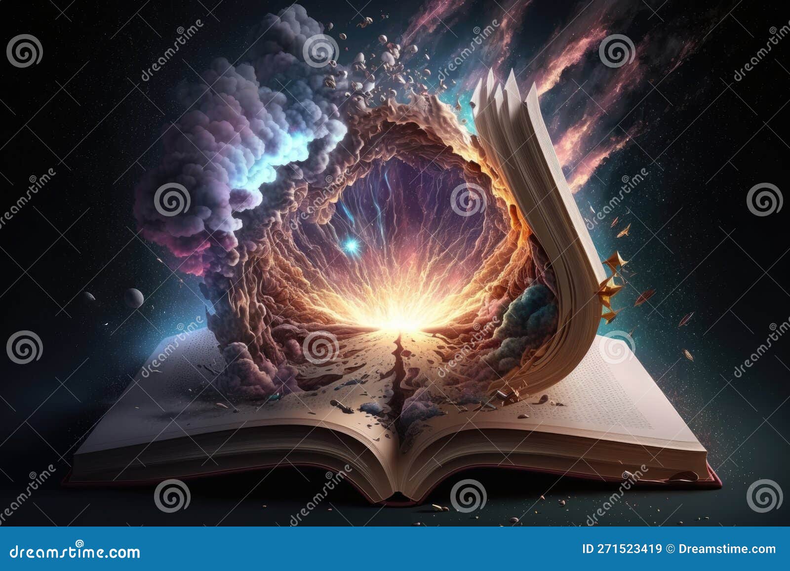 A Universe of Knowledge Inside a Book. Generative AI Stock Illustration ...