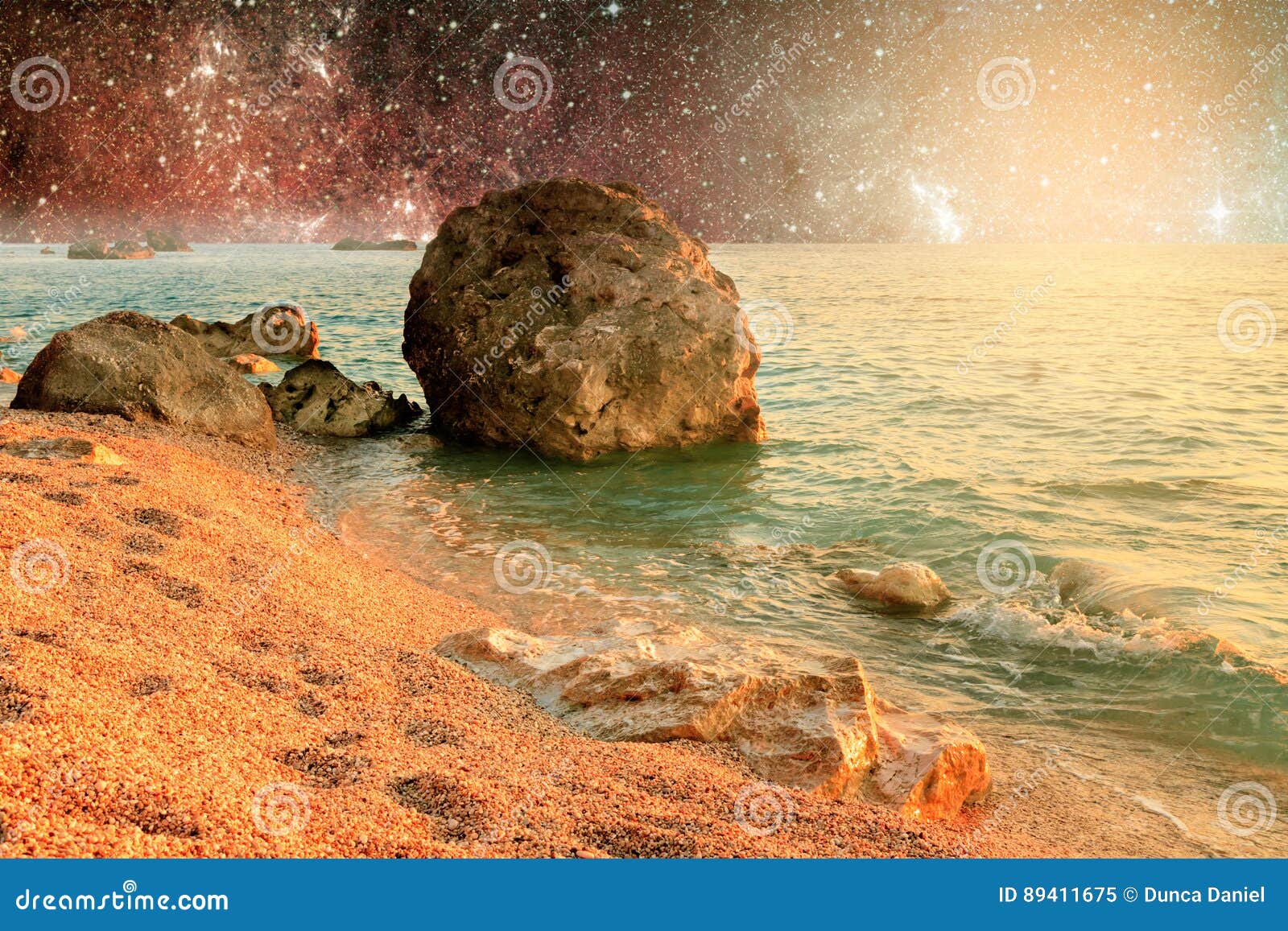 Universe Landscape of Alien Planet with Water in Deep Space Stock Image ...