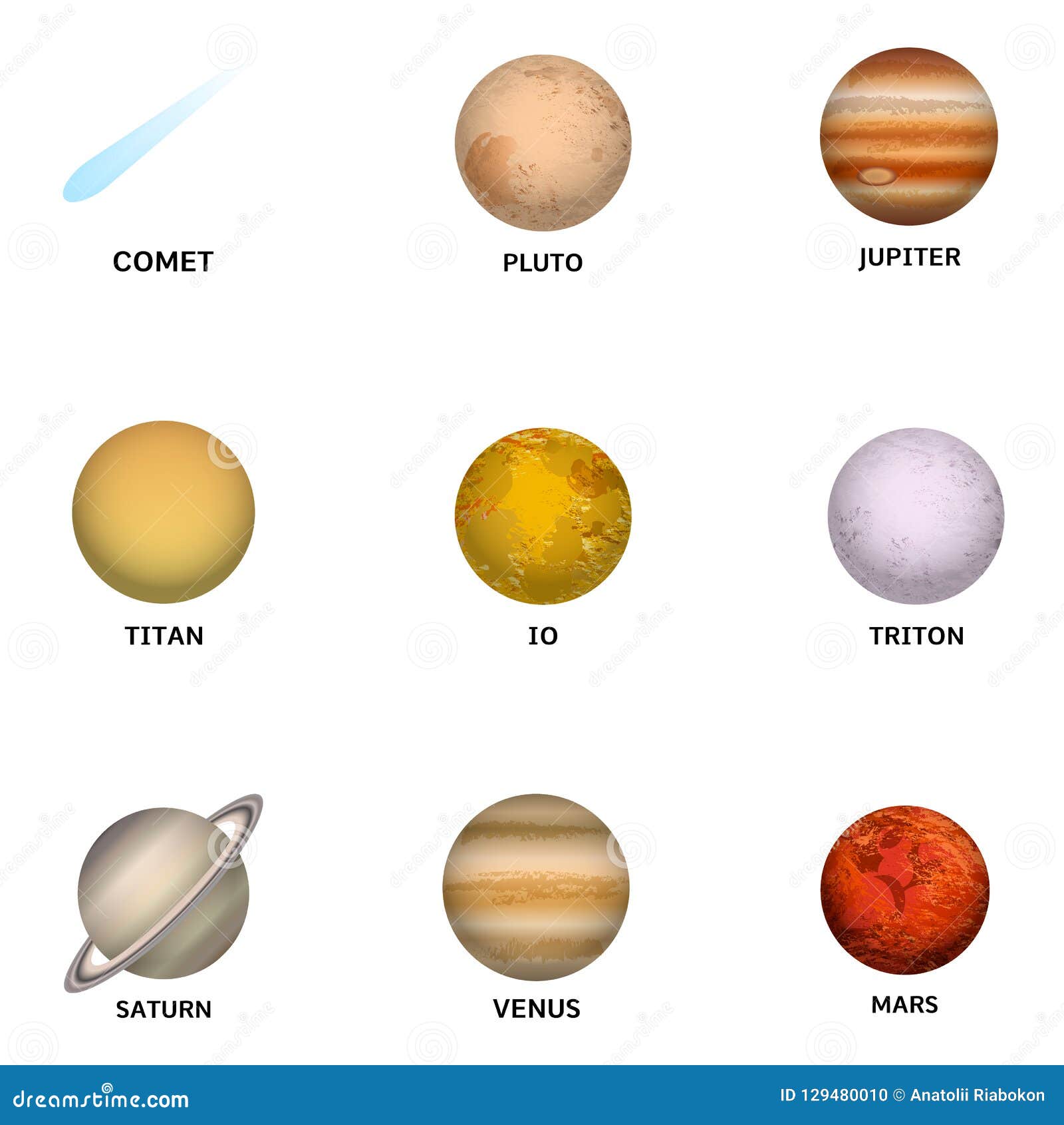 Universe Planet Icon Set, Realistic Style Stock Vector - Illustration ...