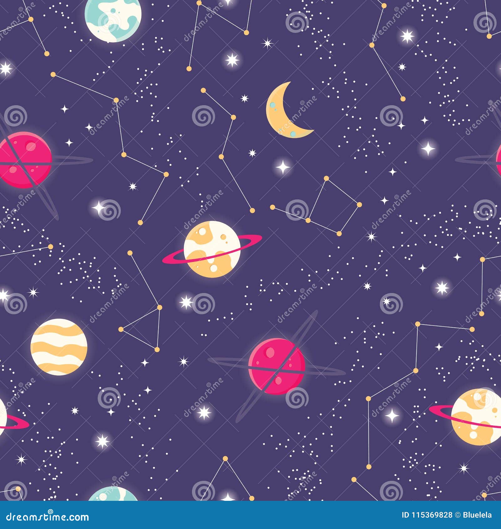 Universe with Planets and Stars Seamless Pattern, Cosmos Starry Night ...
