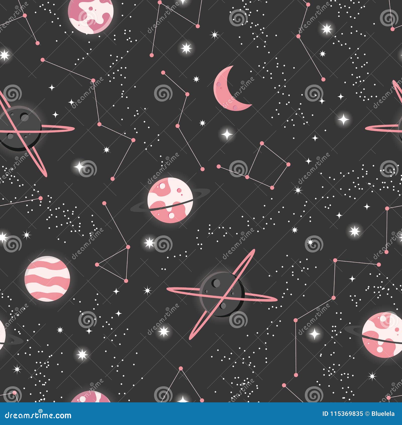 Universe with Planets and Stars Seamless Pattern, Cosmos Starry Night ...