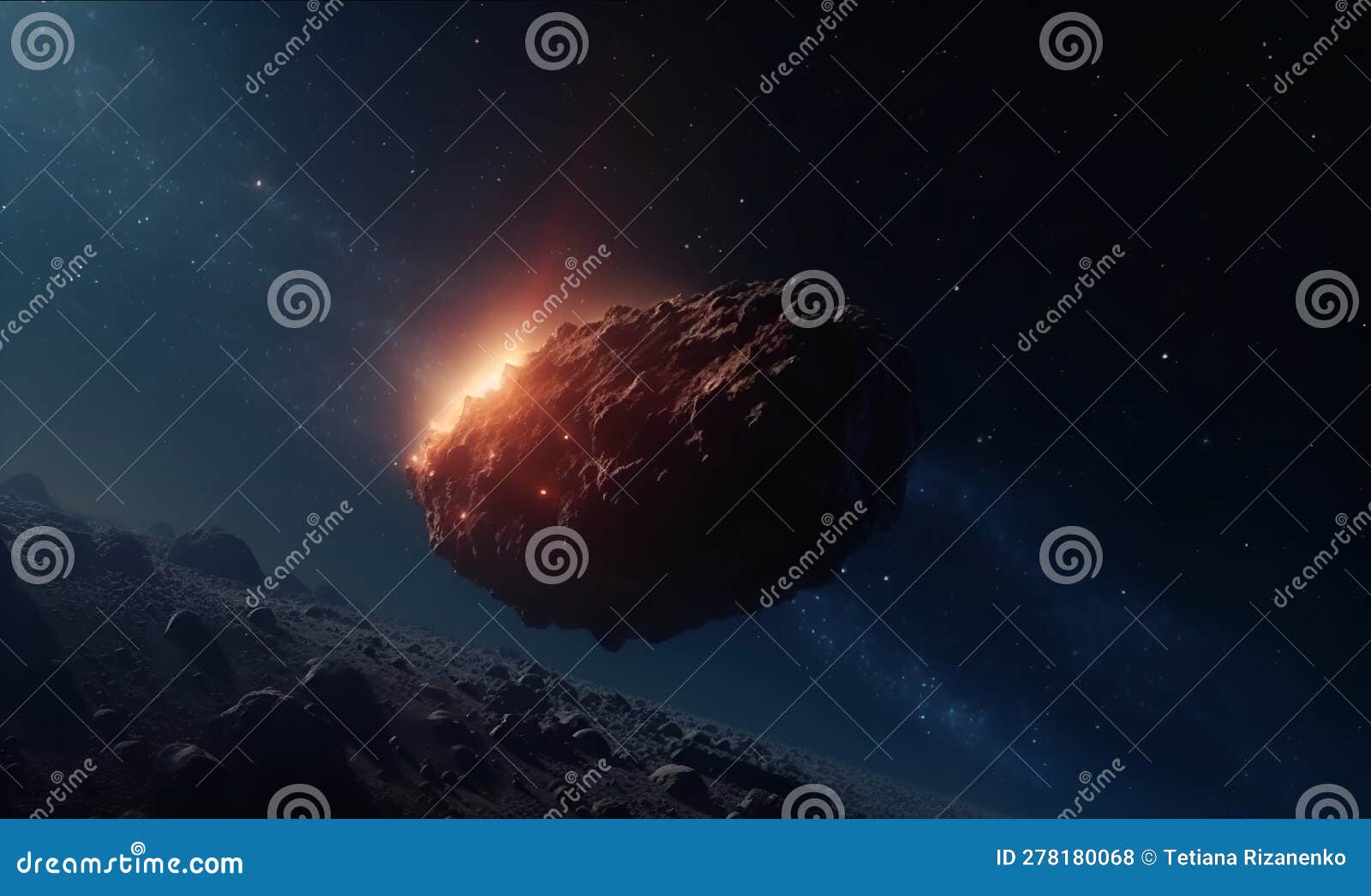 Universe Scene with Asteroid in Outer Space. AI Generated Stock ...