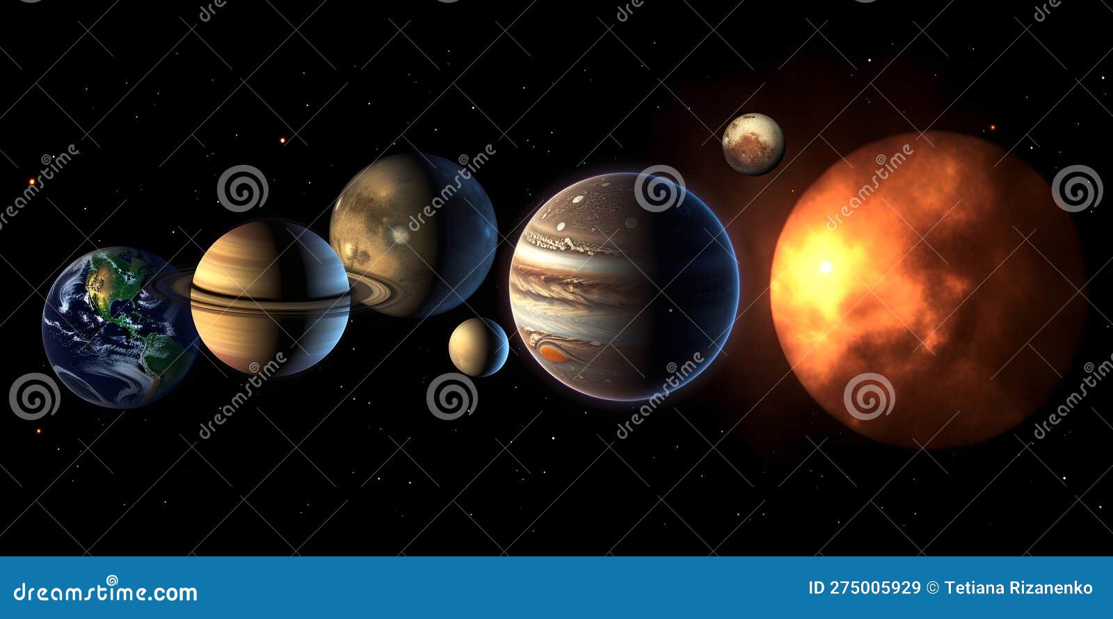 Universe Scene with Planets, Stars and Sun in Outer Space. Generative ...