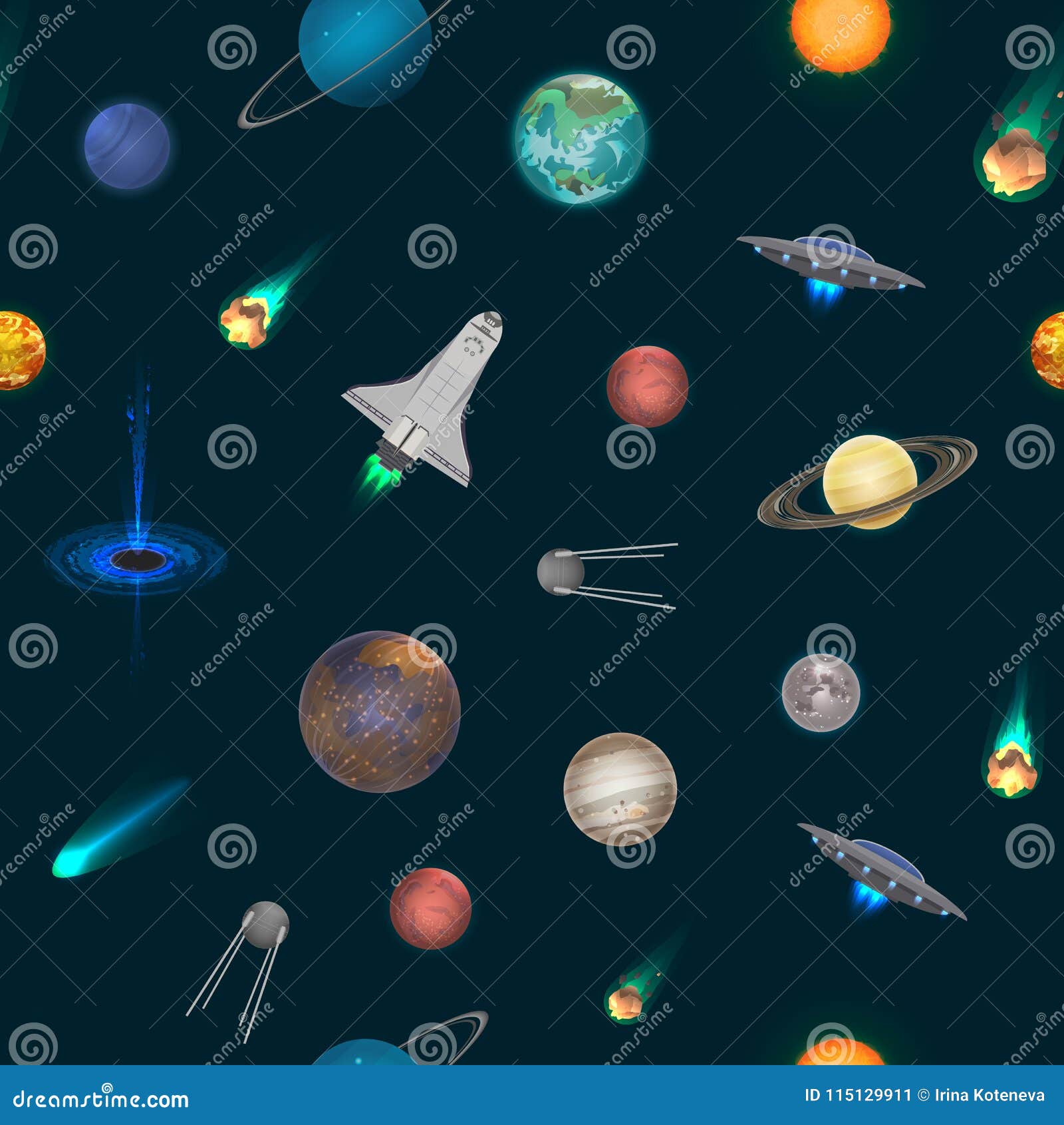 Universe Seamless Pattern with Cosmic Elements Stock Vector ...