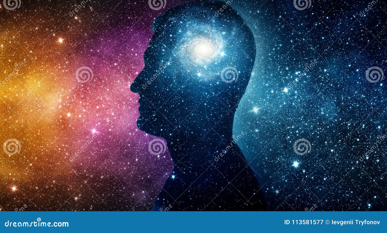 The Universe Within. Silhouette Of A Man Inside The Universe. Th ...