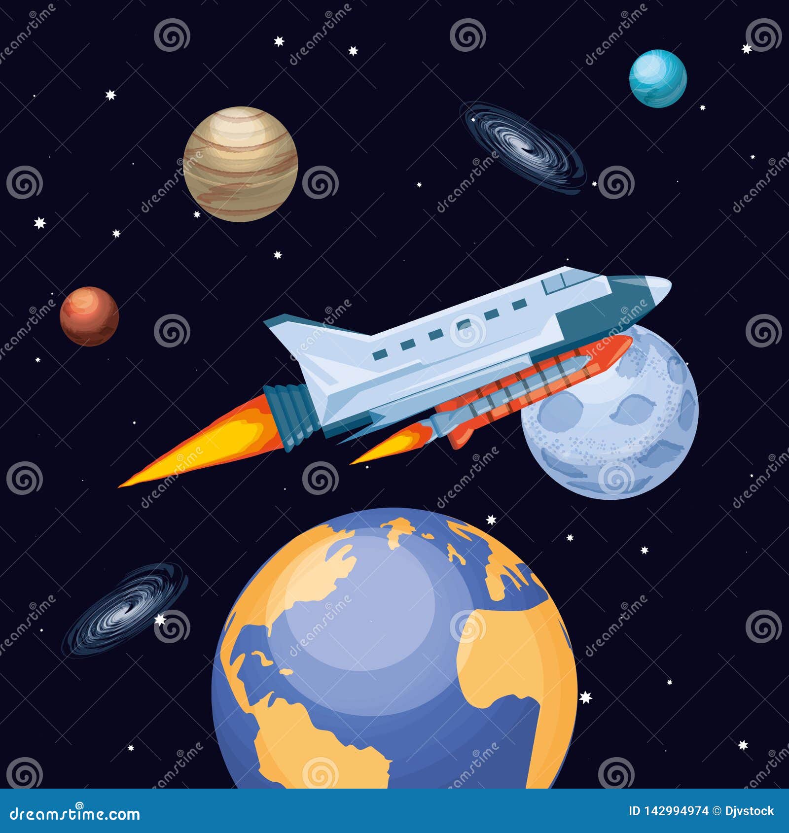 Universe and Space Rocket Flying Stock Illustration - Illustration of ...