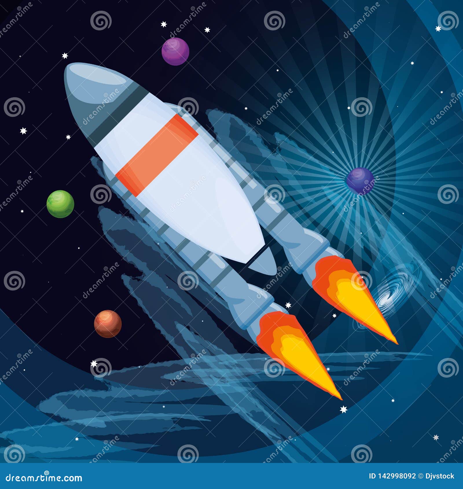 Universe and Space Rocket Flying Stock Illustration - Illustration of ...