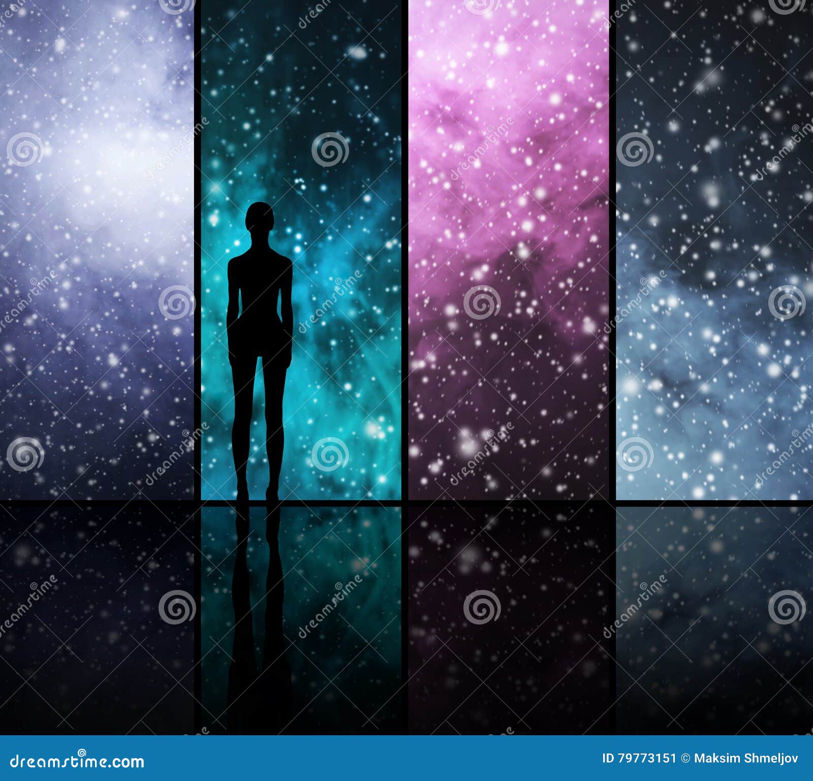 Universe, Stars, Planets and a Human Shape Stock Illustration ...