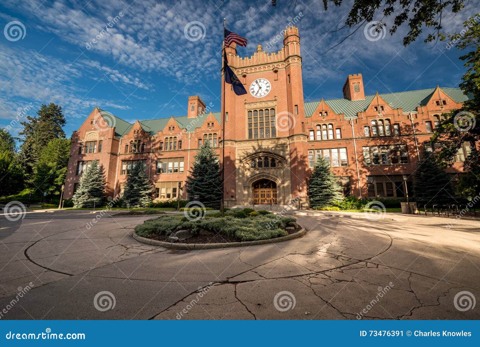 A University Administration Building with Flag Stock Image - Image of ...