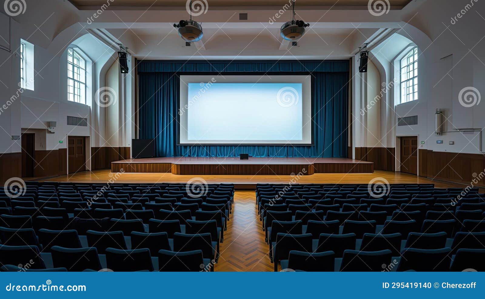 A University Auditorium with a Large Screen on the Wall Stock Photo ...