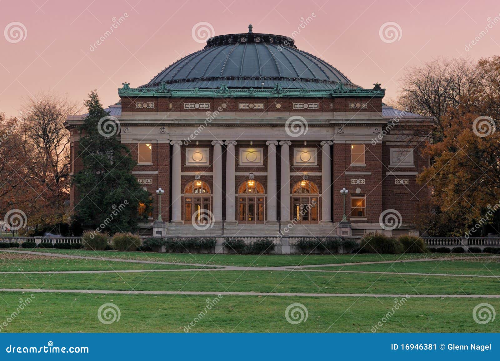 University Auditorium at Twilight Stock Image - Image of auditorium ...