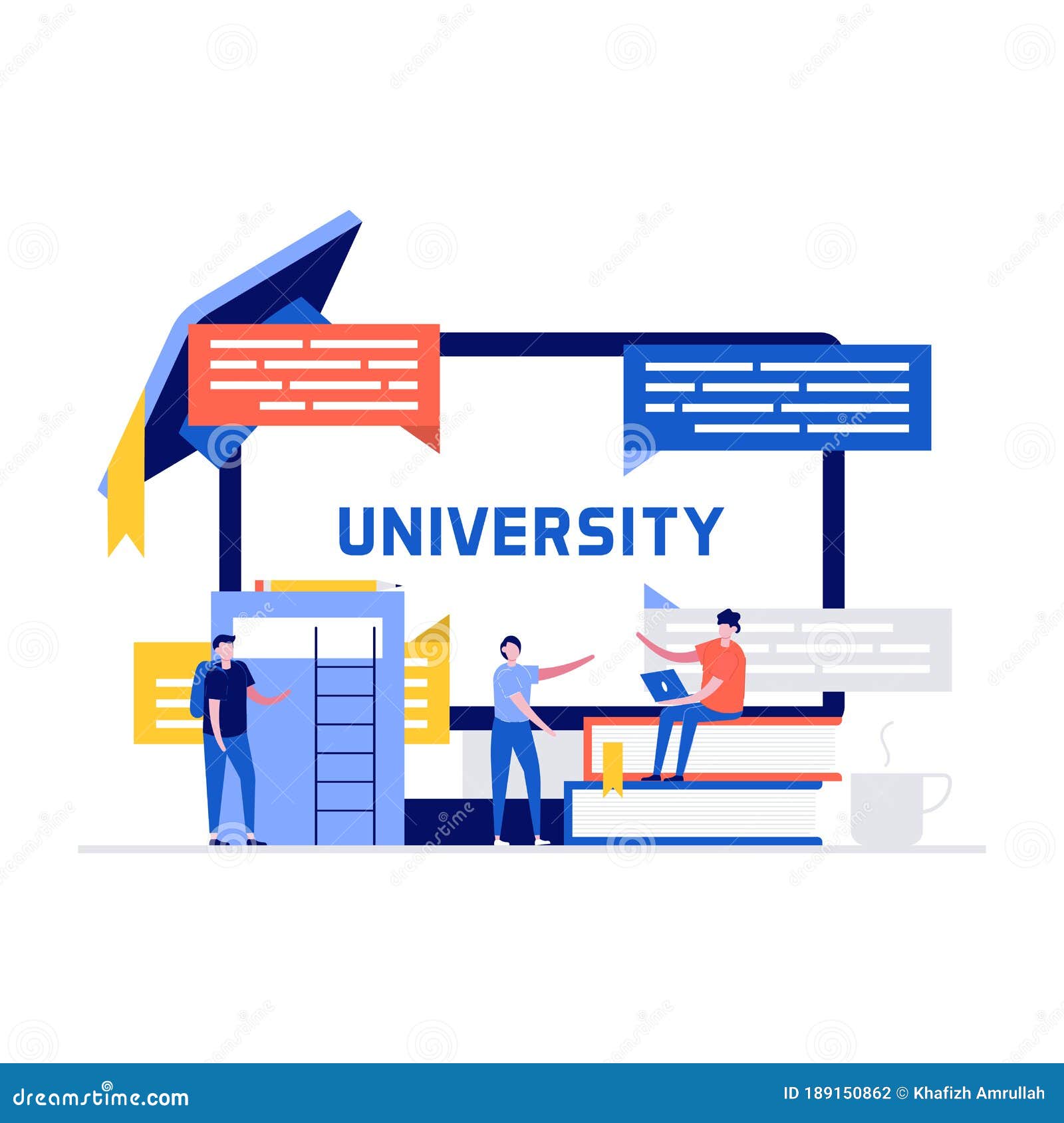 University Campus Vector Illustration Concept with Students and School ...