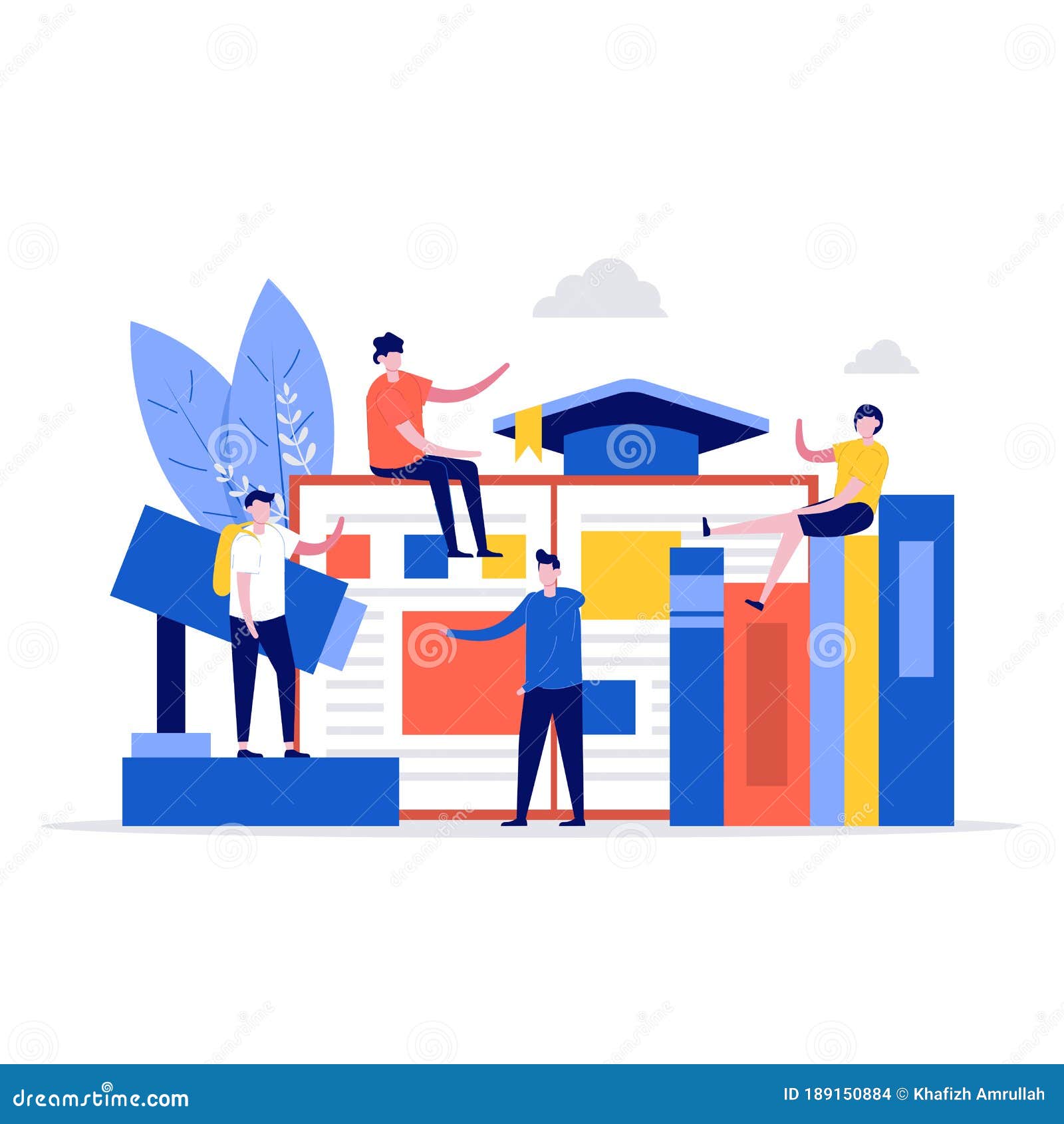 University Campus Vector Illustration Concept with Students and School ...
