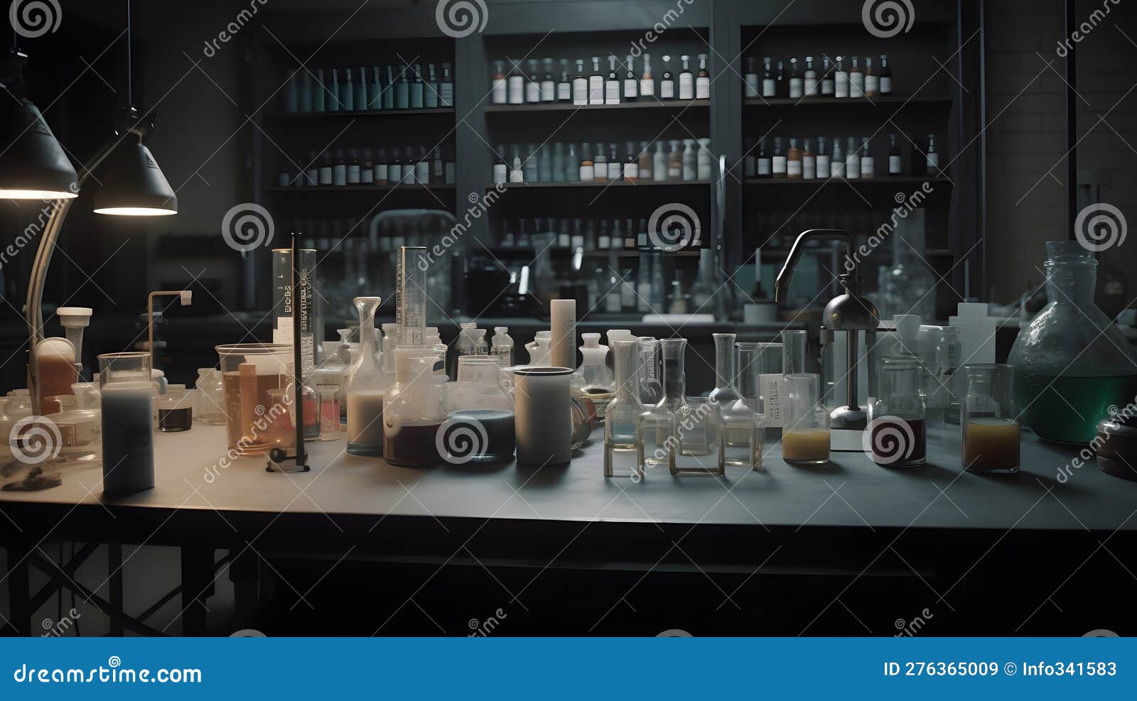 A University Chemistry Lab with Test Tubes and Beakers on Three Created ...