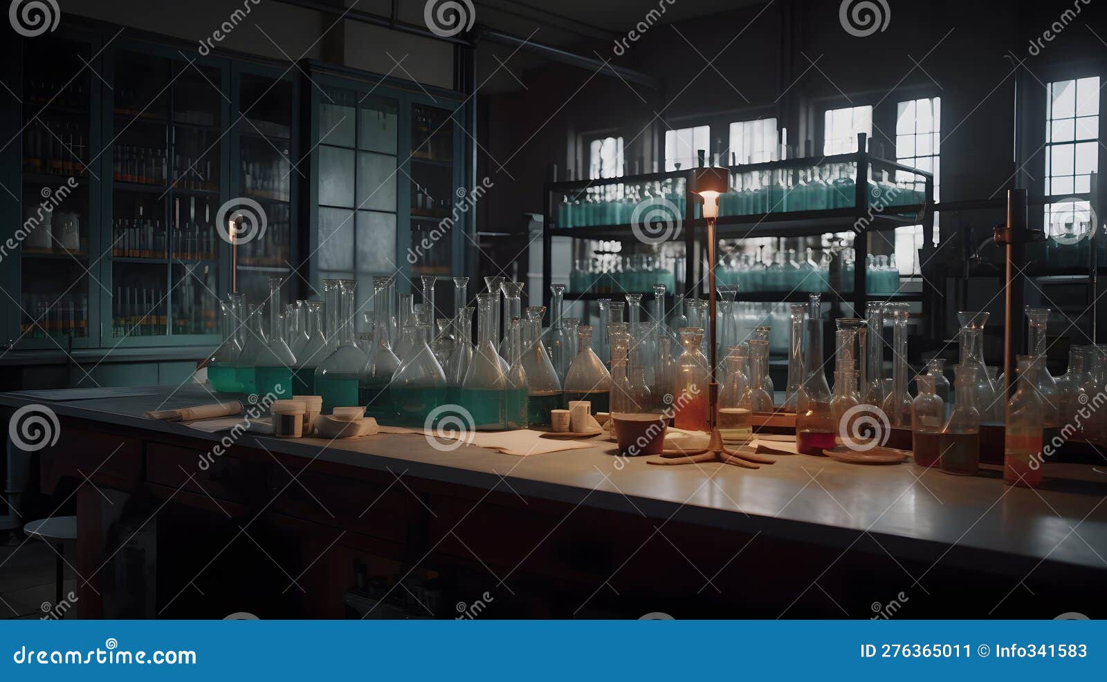 A University Chemistry Lab with Test Tubes and Beakers on Two Created ...