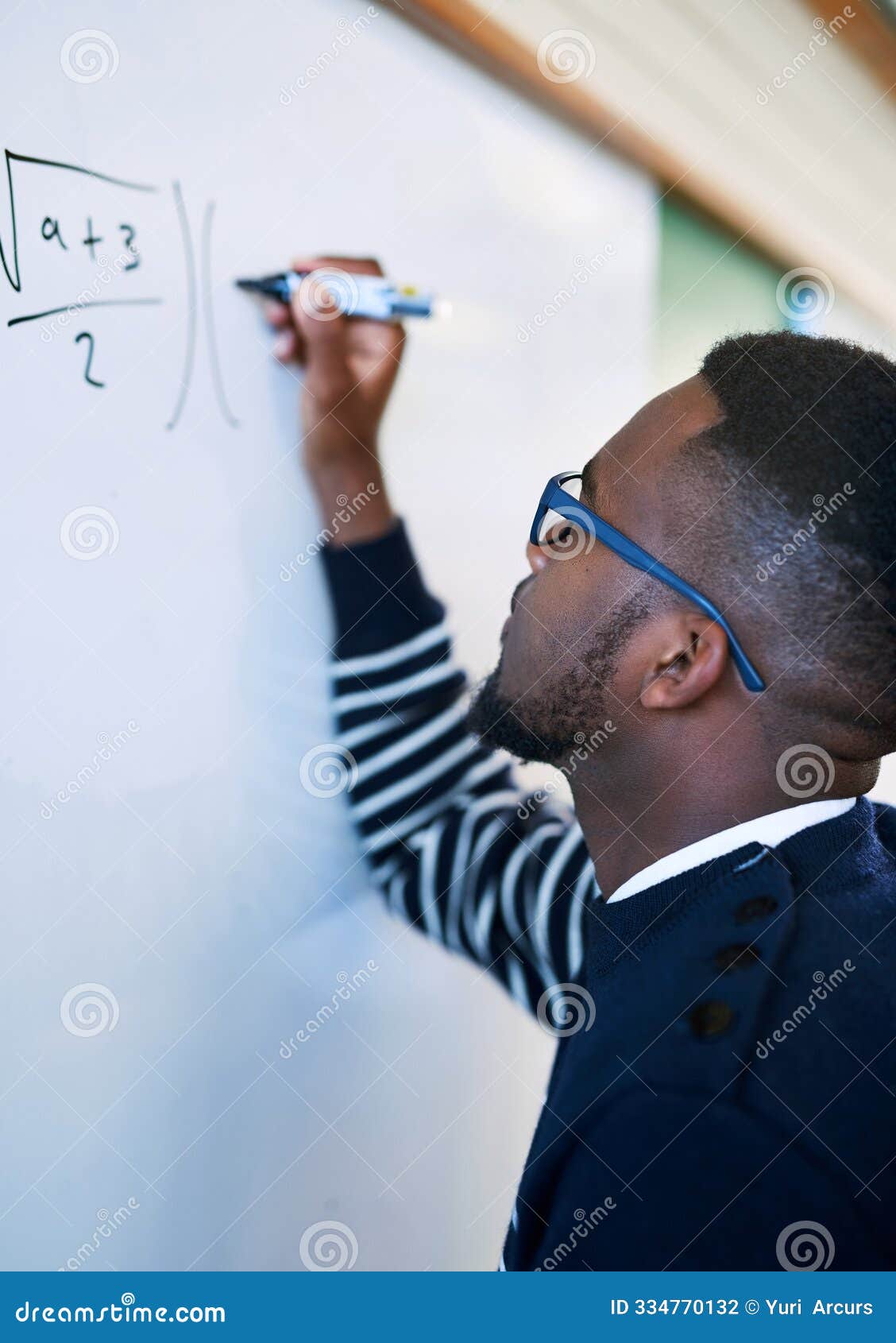 University, Class and Teacher Writing on Whiteboard for Math Lesson ...