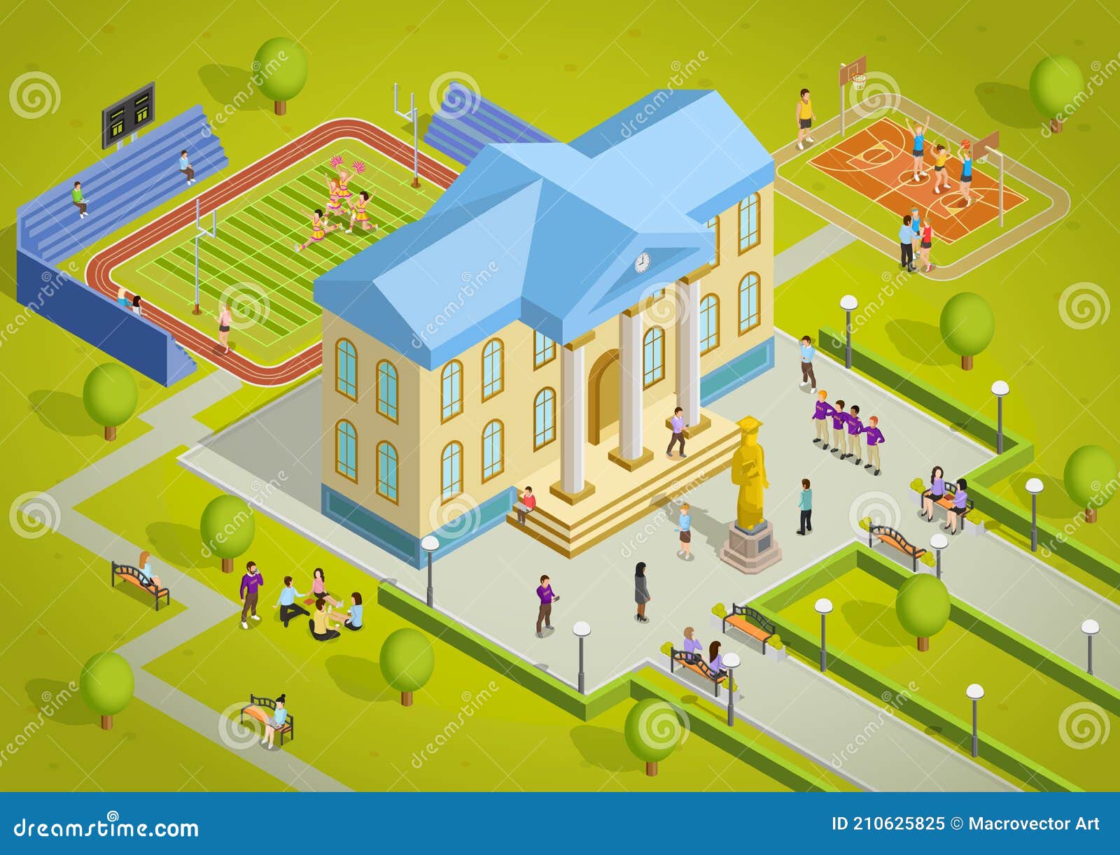 University Complex Building Isometric View Poster Stock Vector ...