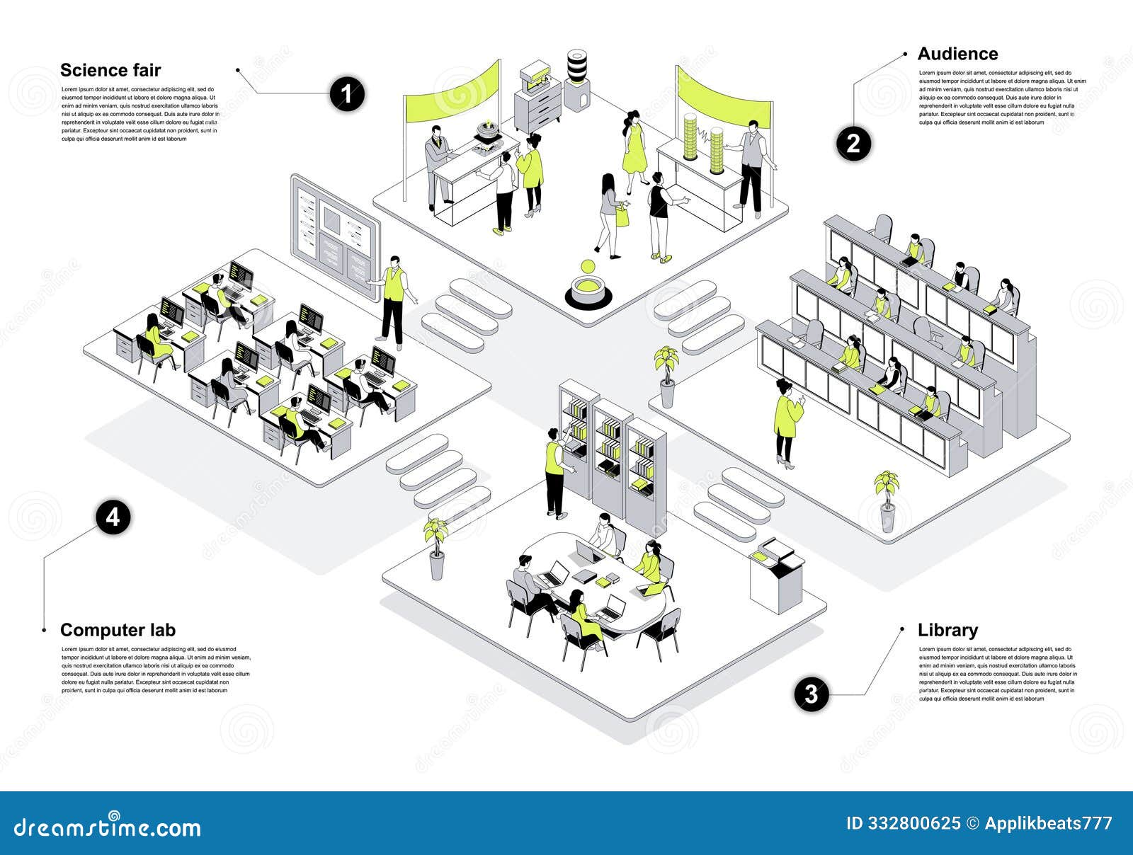University 3d Isometric Concept in Outline Design for Web. People ...