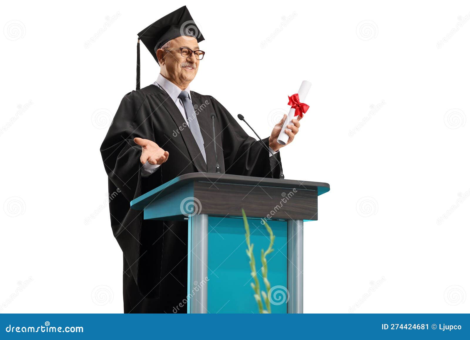 University Dean Giving a Speech and Holding a Certificate Stock Image ...