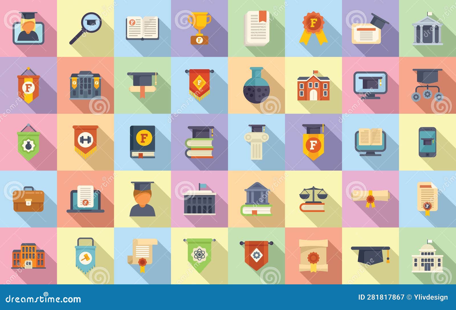 University Department Icons Set Flat Vector. Student Campus Stock ...