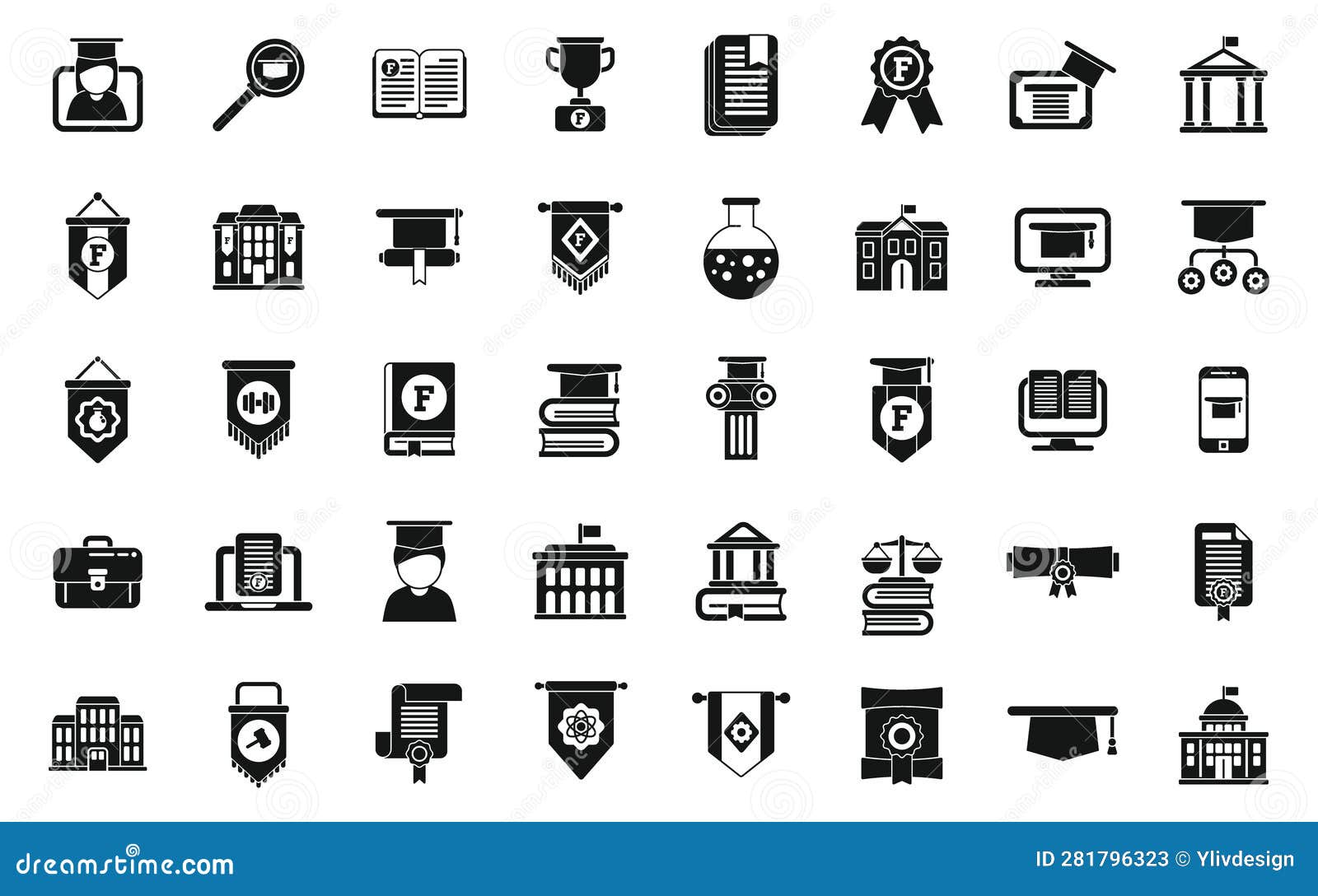 University Department Icons Set Simple Vector. Student Campus Stock ...
