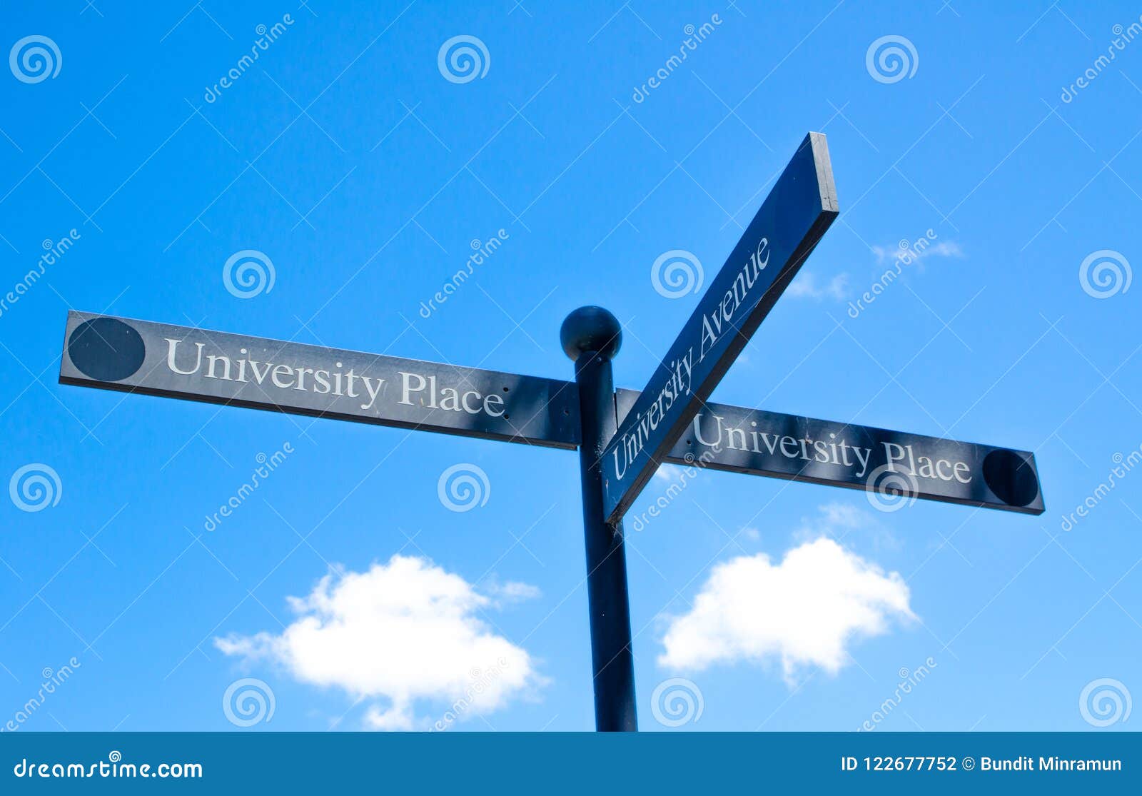 University Direction Sign for Place and Avenue with the Blue Sky at the ...