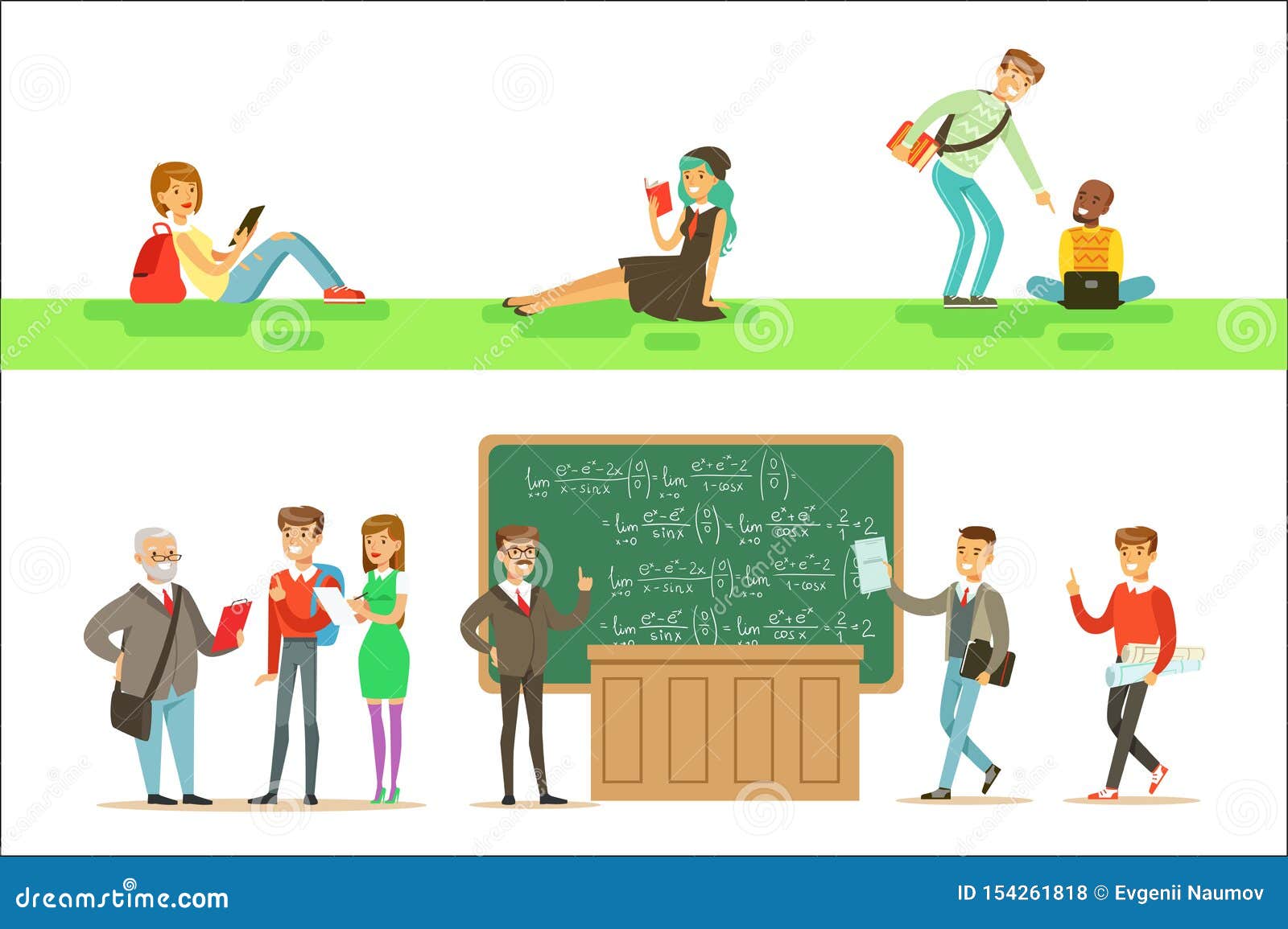 University Education, Students and Professors Set of Illustrations ...