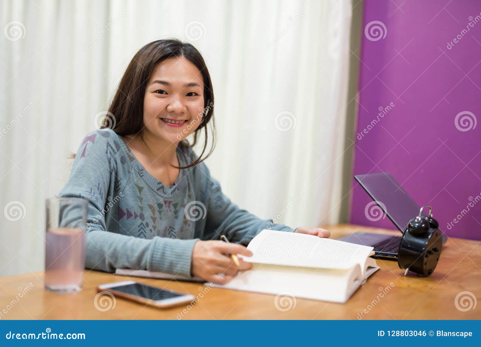 University Female Student Read Book for Exam Stock Photo - Image of ...