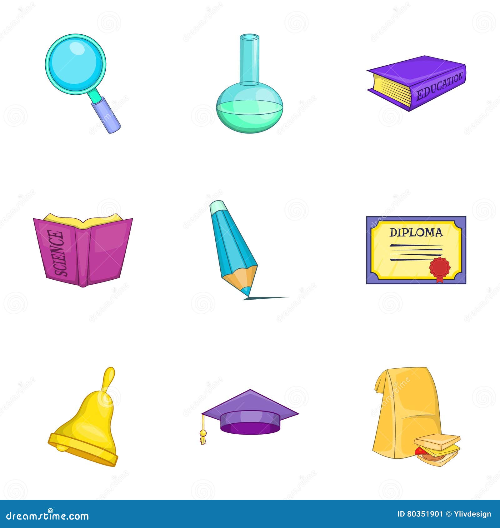 University Icons Set, Cartoon Style Stock Vector - Illustration of ...