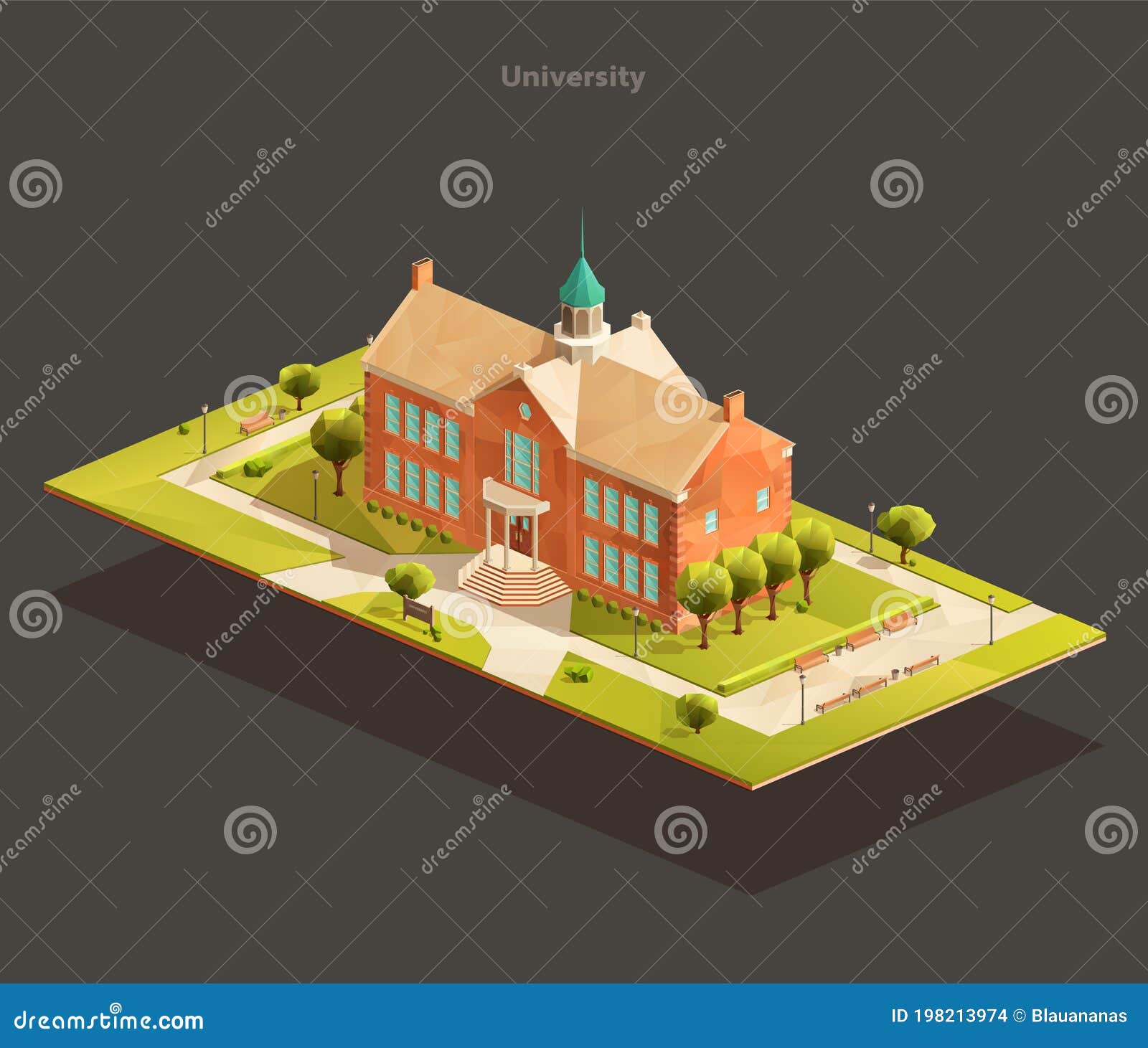 University Isometric Low Poly Illustration Stock Vector - Illustration ...