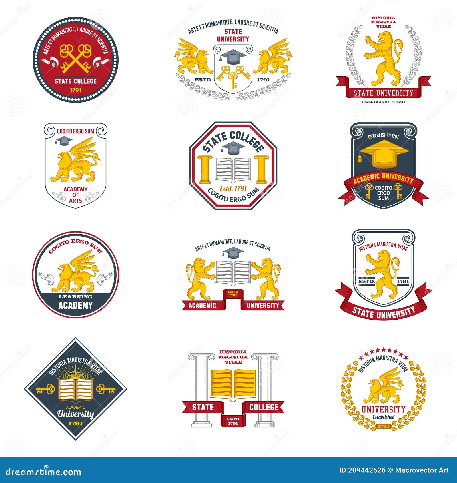 University Labels Colored Vector Design Illustration Stock Vector ...