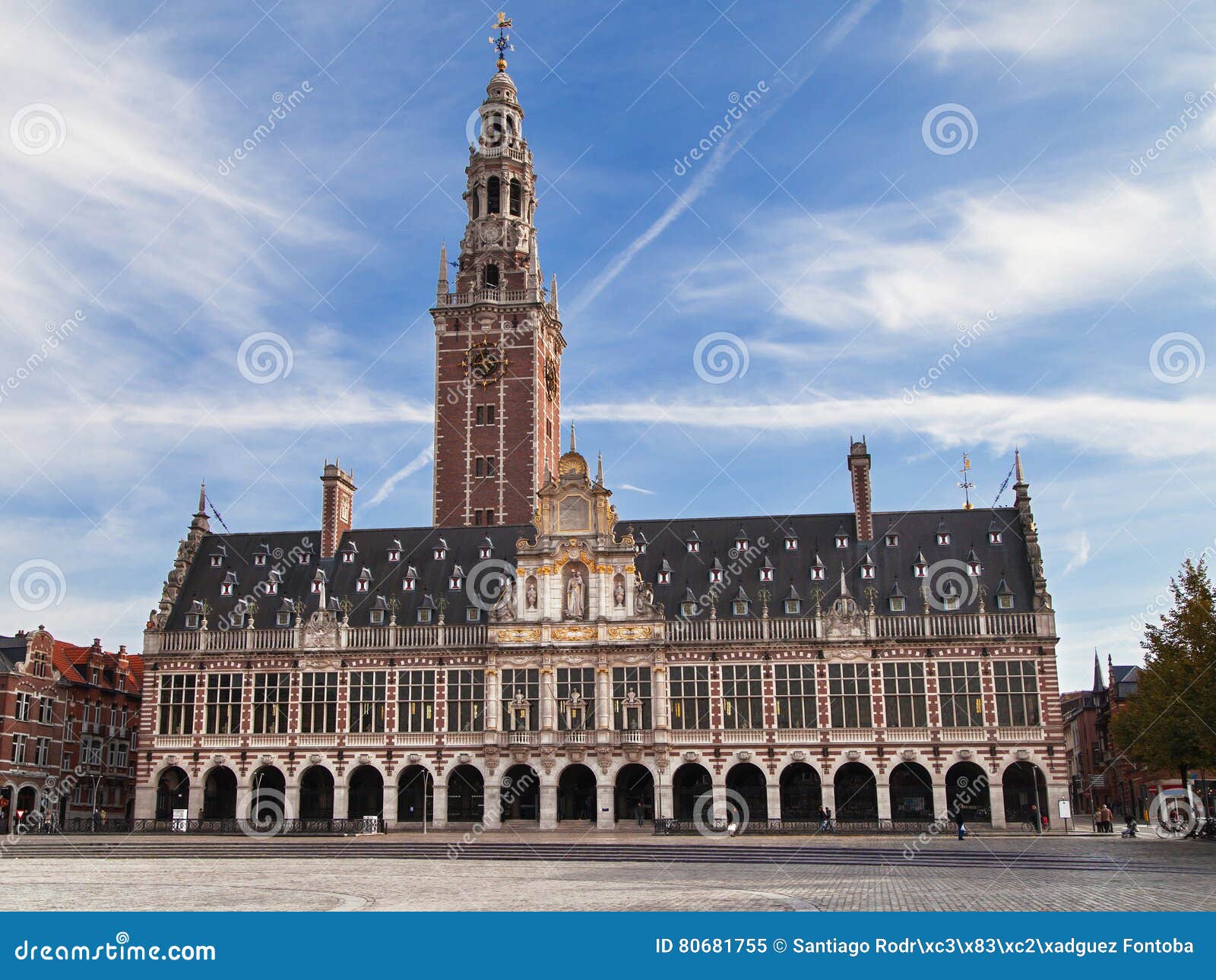 University Library of Leuven Stock Image - Image of historical, clock ...