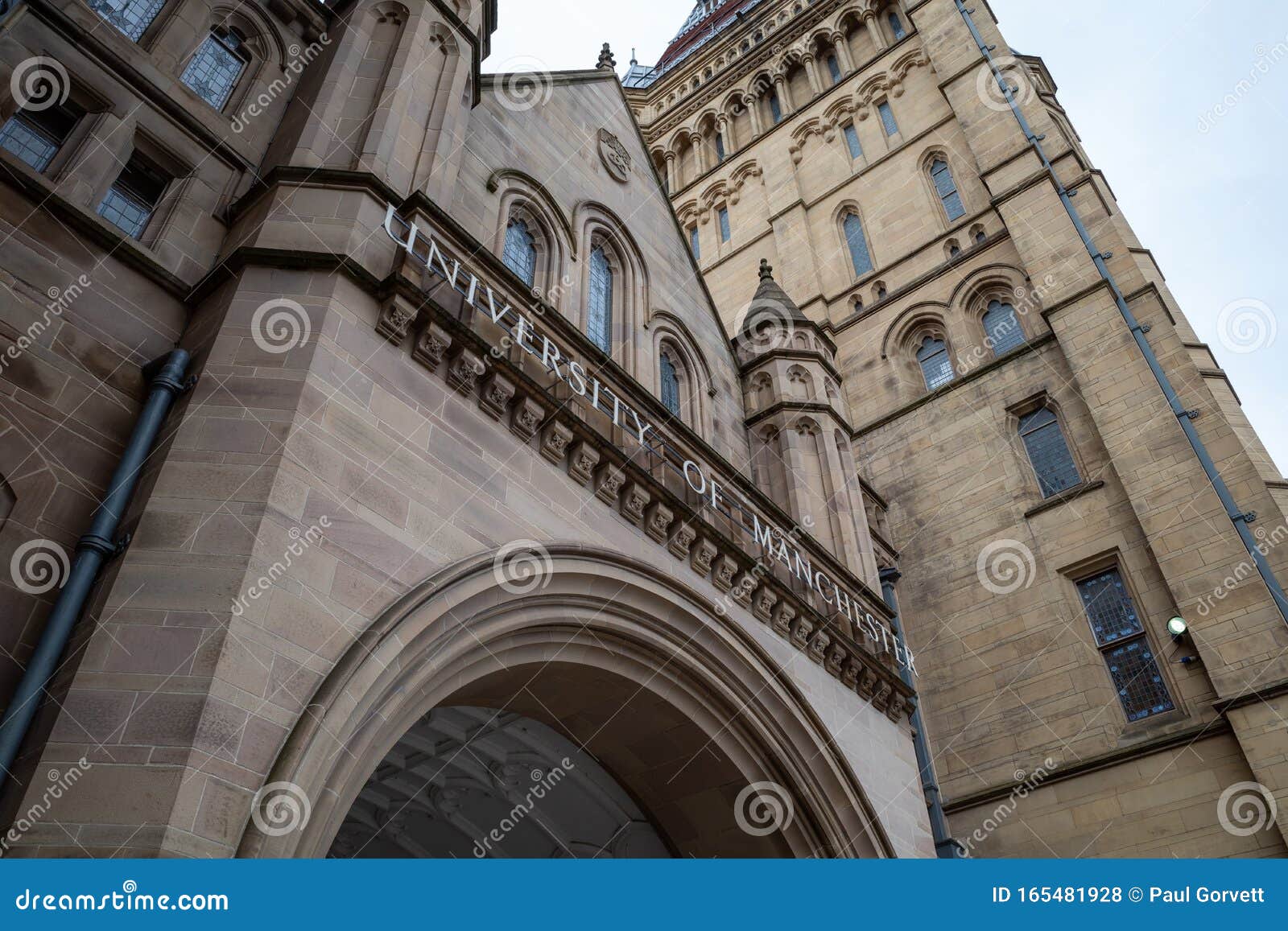 University of Manchester Entrance and Gothic Tower Stock Photo - Image ...