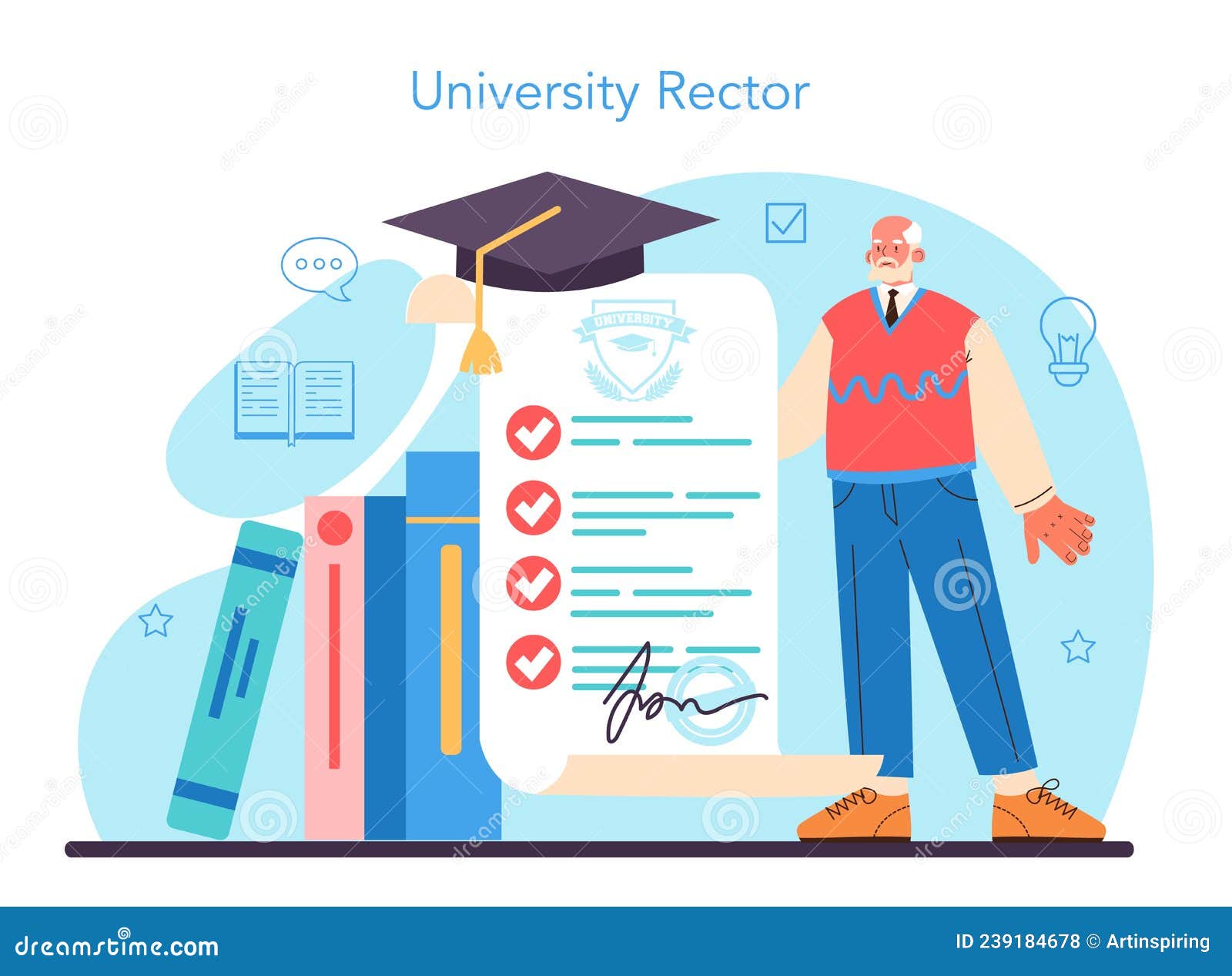 University Rector Typographic Header. Lecturer Standing In Front Of ...