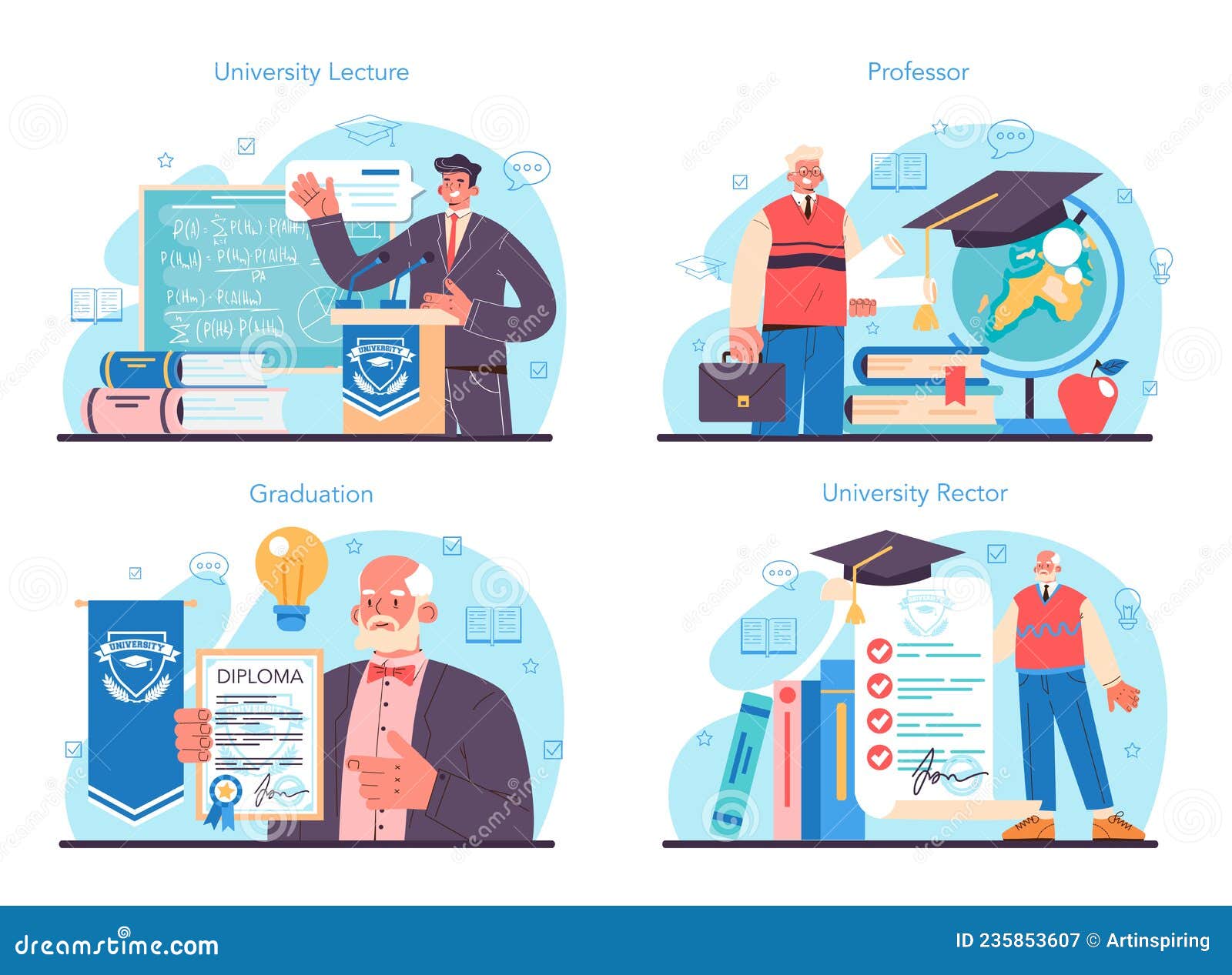 University Professor Concept Set. Lecturer Standing in Front of ...