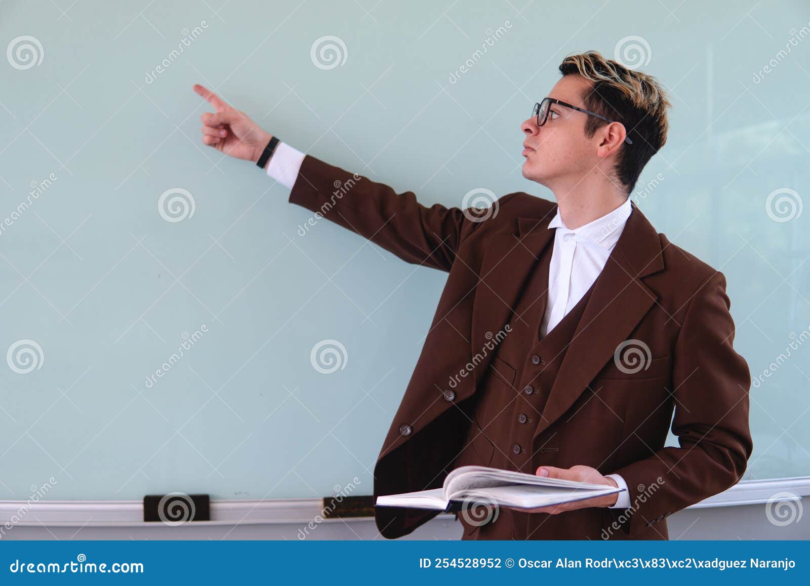 University Professor Explaining His Class. Whiteboard with Teacher ...