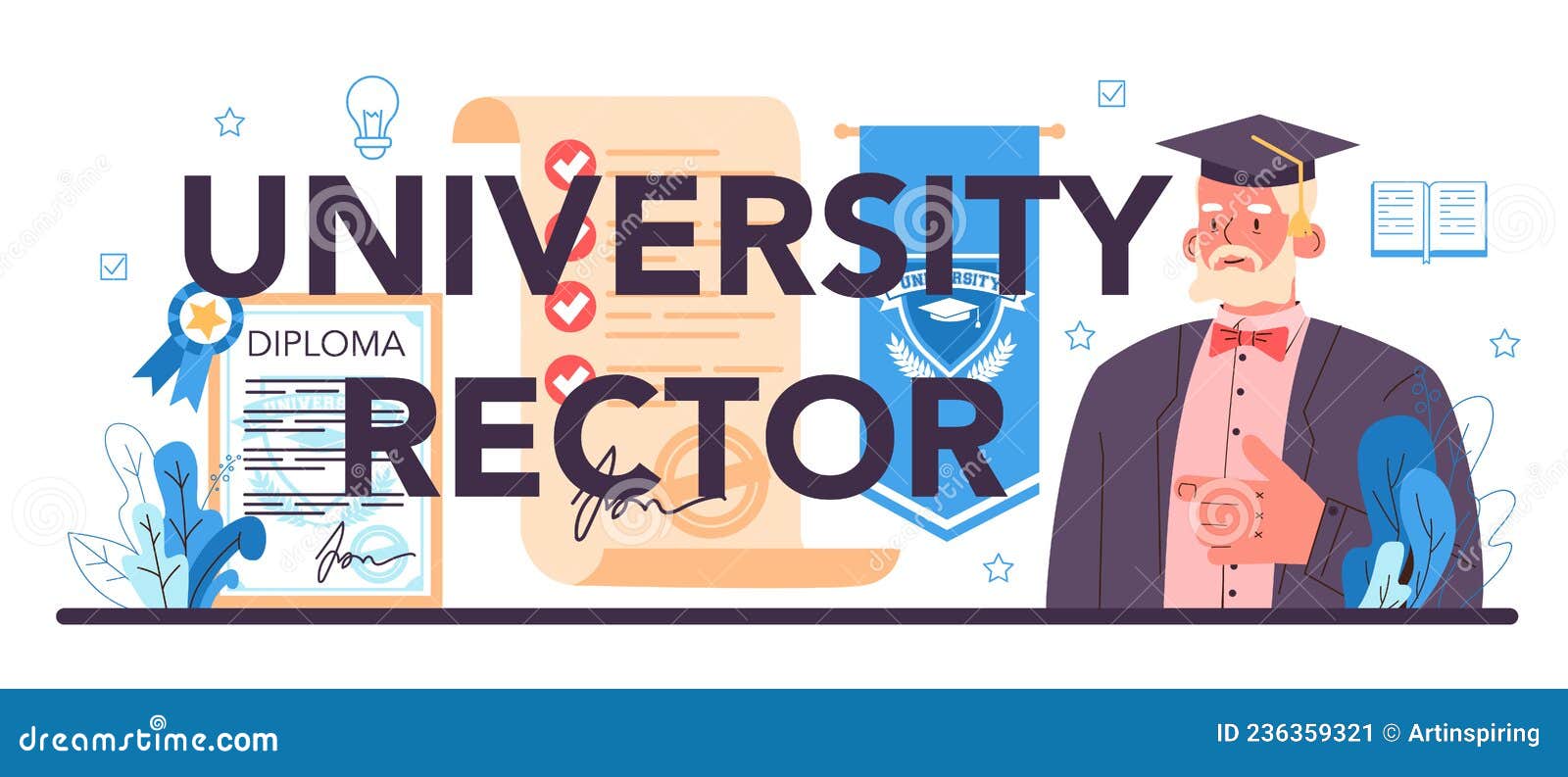 University Rector Typographic Header. Lecturer Standing in Front of ...