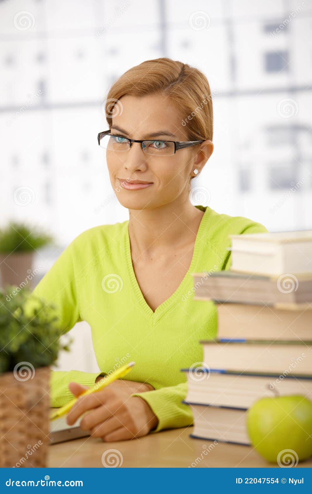 University Student Girl at Desk Stock Photo - Image of alone, education ...