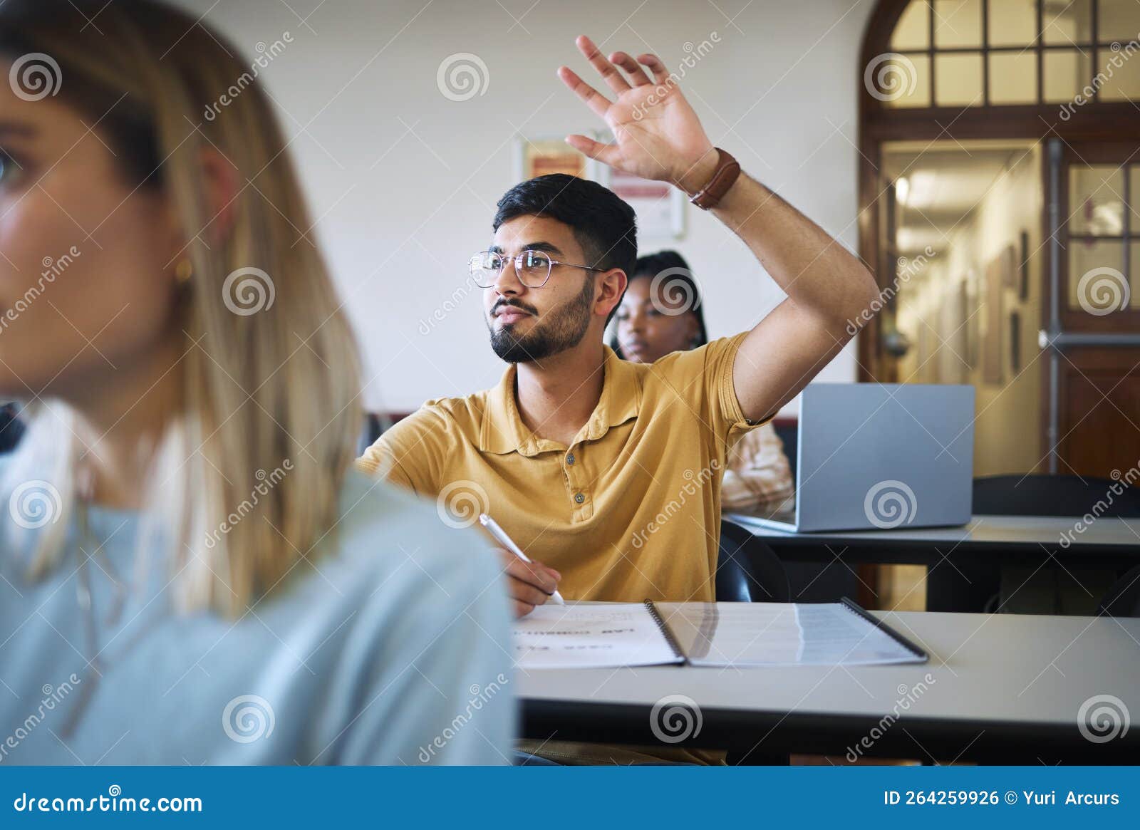 University Student, Hands and Answer Question in Classroom for Teaching ...