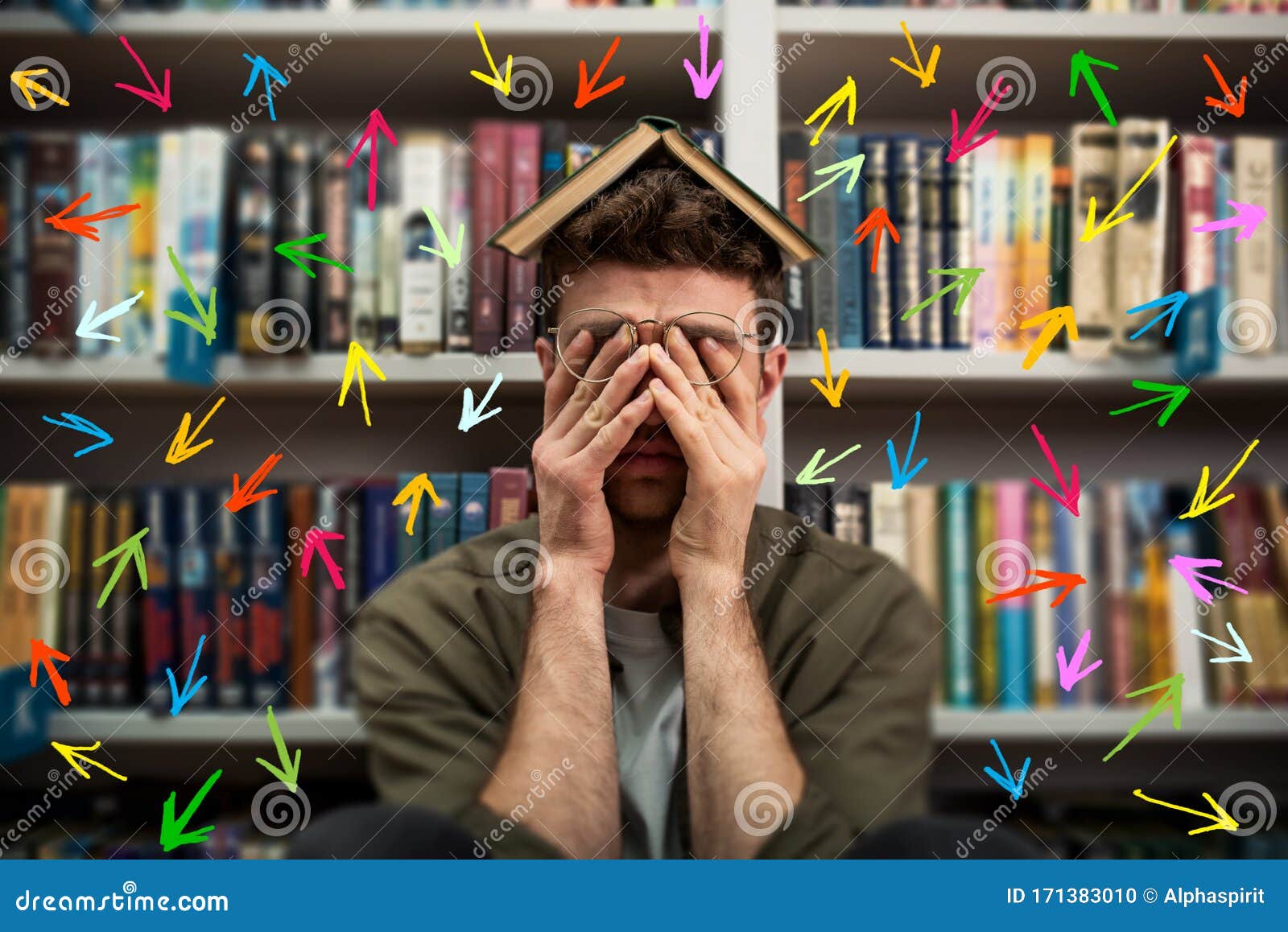 Tired University Student Has Difficulty To Study. Full of Arrows and ...