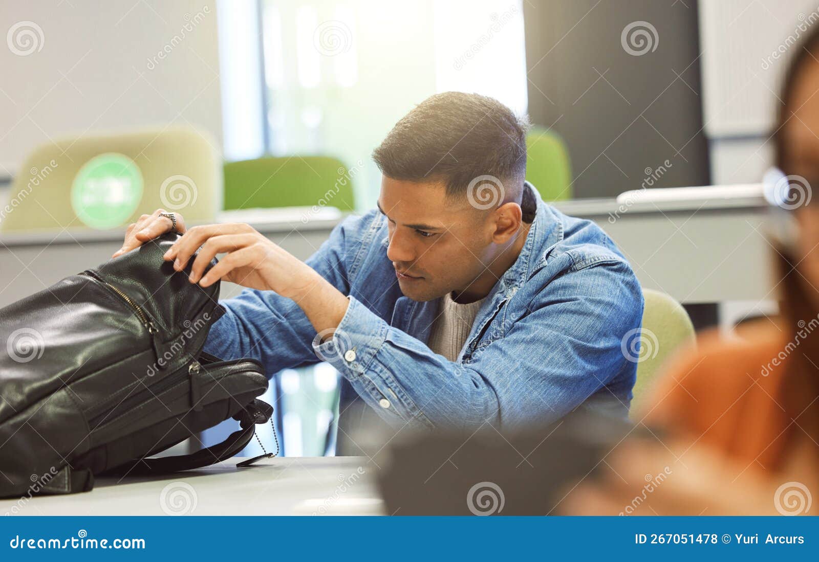 University Student, Man and Backpack in a Classroom for Education ...