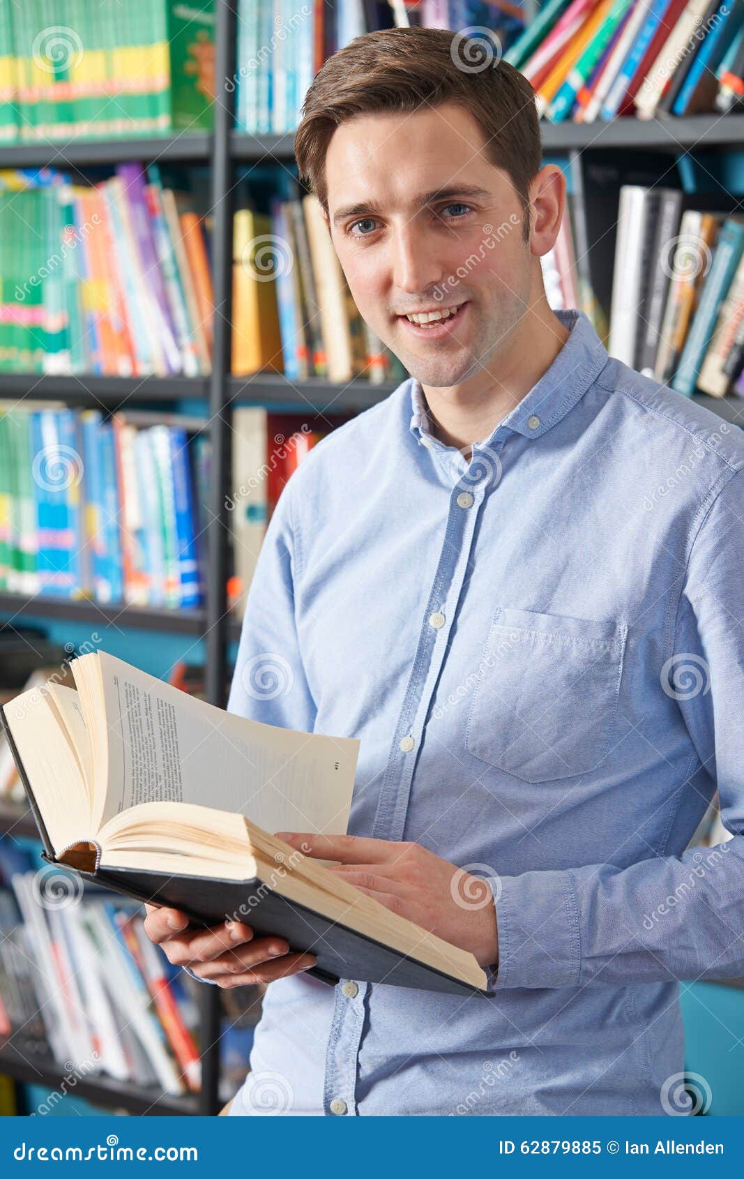University Student Reading Textbook in Library Stock Image - Image of ...