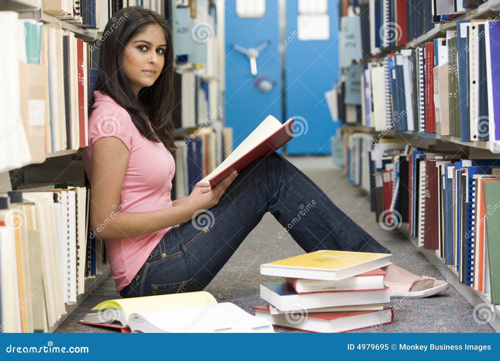 University Student Studying in Library Stock Image - Image of full ...