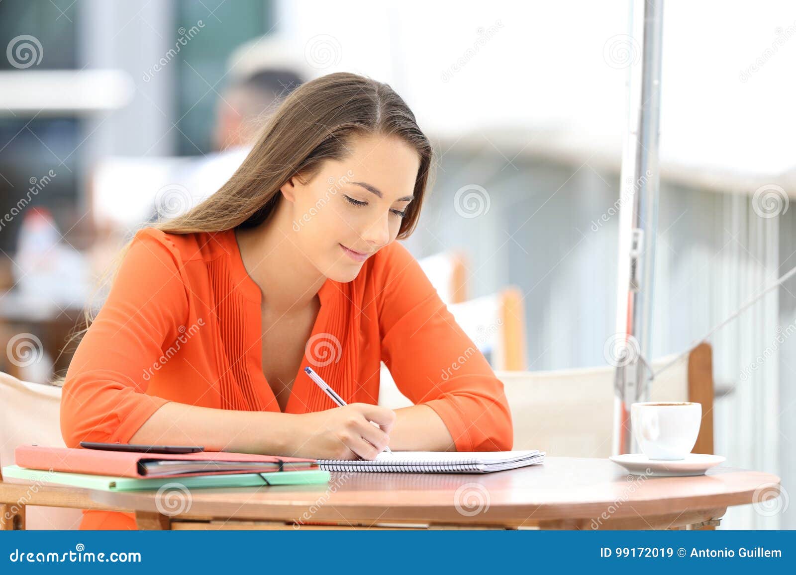 University Student Taking Notes in a Coffee Shop Stock Image - Image of ...