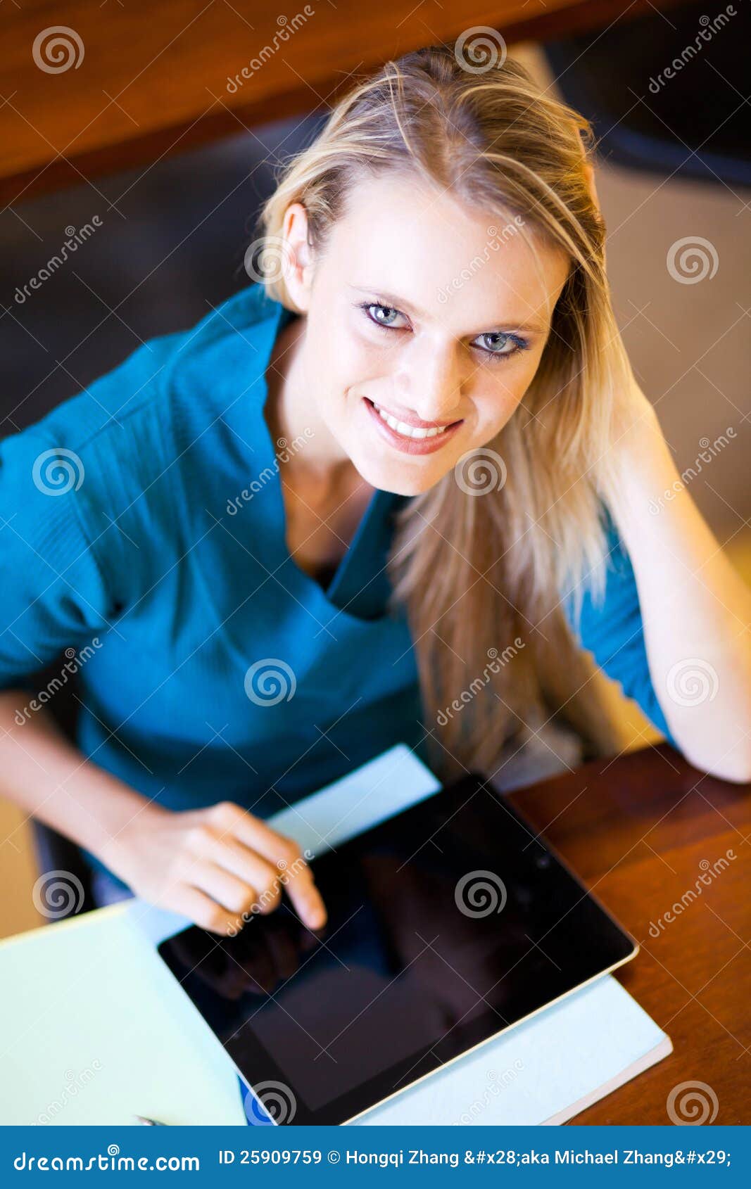 University Student Using Tablet Computer Stock Image - Image of blond ...