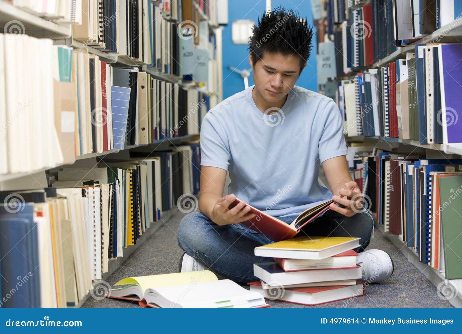 University Student Working in Library Stock Photo - Image of horizontal ...