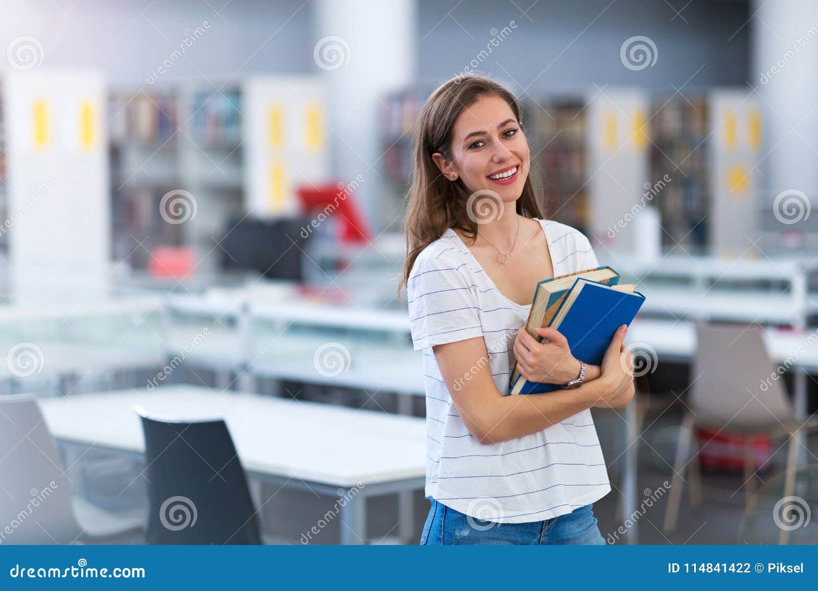 Young Female Student Studying in the Library Stock Photo - Image of ...