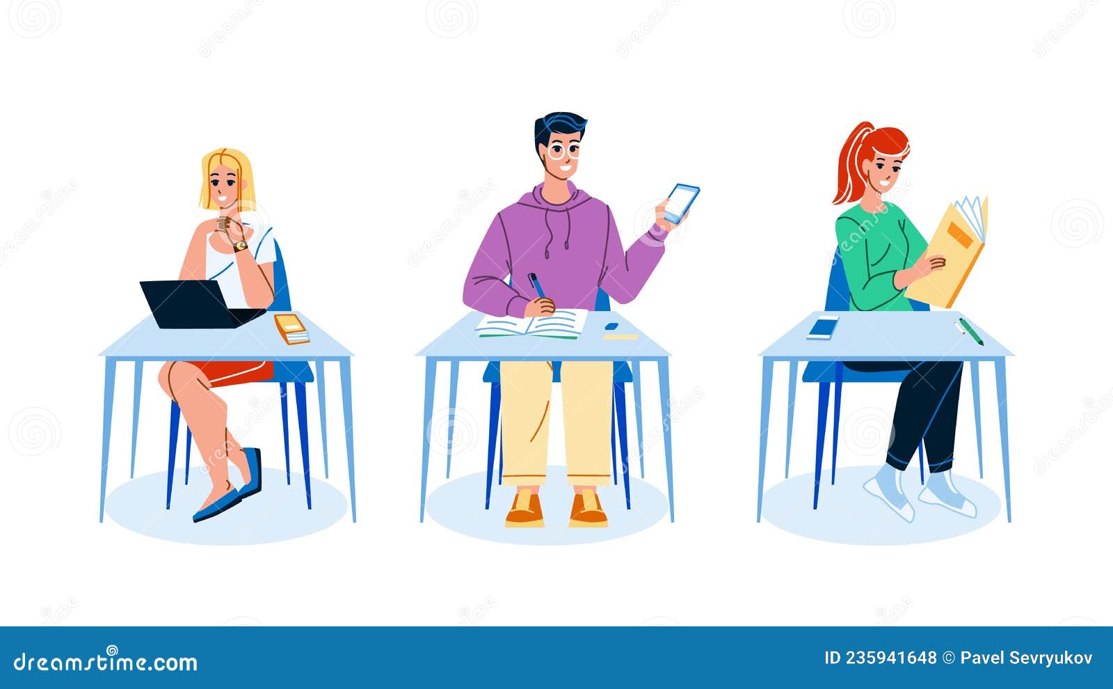 University Students in Classroom Studying Vector Stock Vector ...
