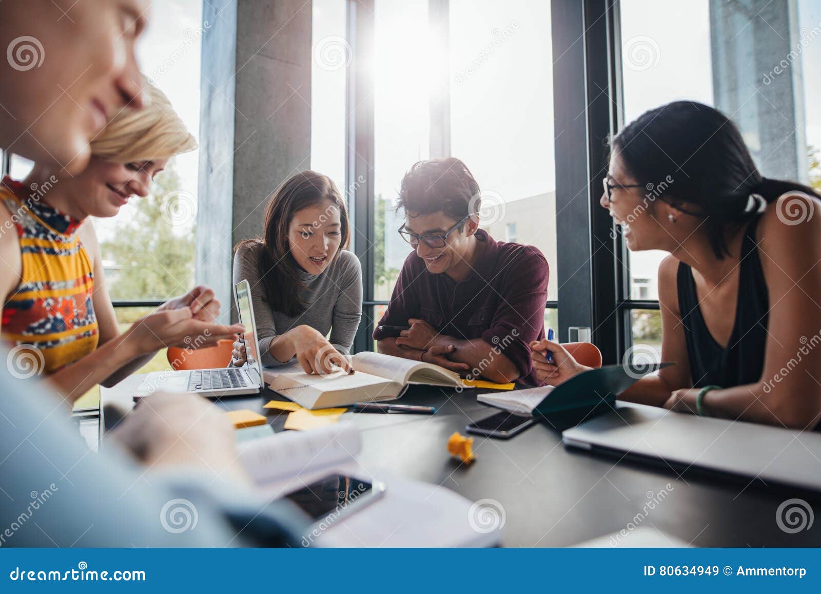 University Students Doing Group Study in Library Stock Image - Image of ...