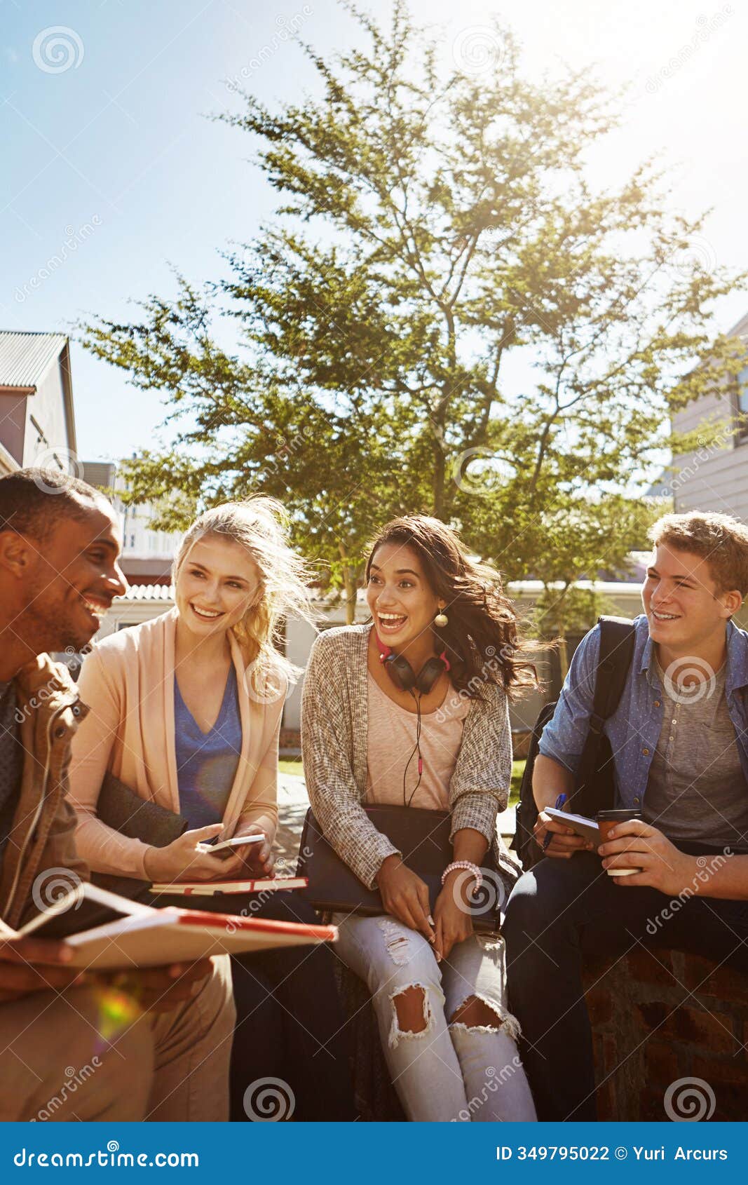 University, Students and Friends Laughing on Break with Funny ...